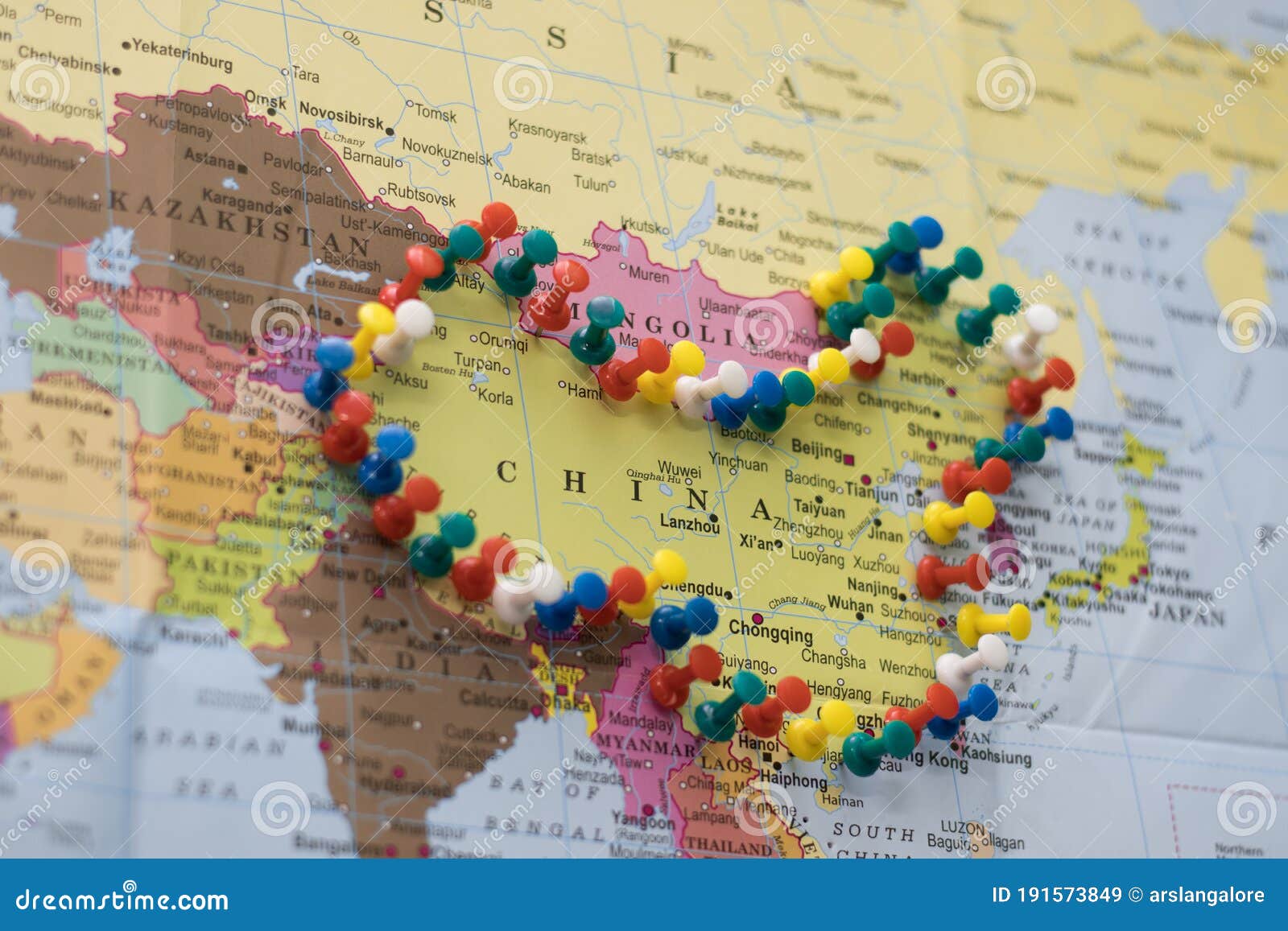 Pin Points Covering the Map of the China Stock Image - Image of points ...