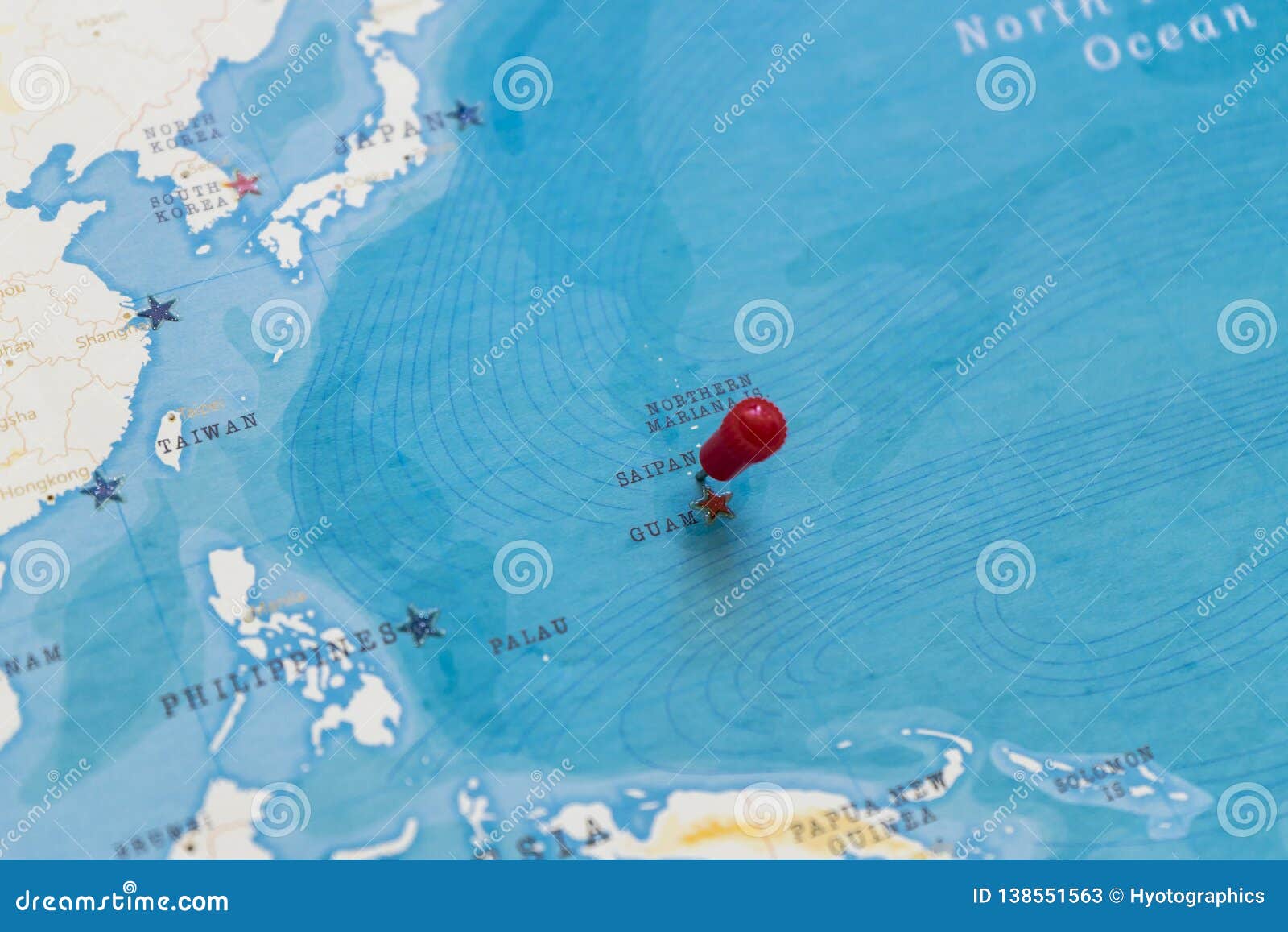 A Pin on Saipan in the World Map Stock Image - Image of place, concept ...
