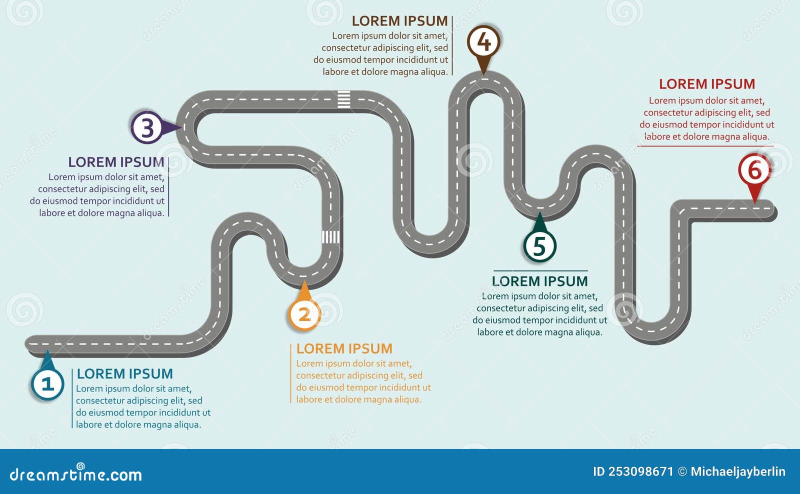 Workflow Road Map with 6 Check Points Stock Illustration - Illustration ...