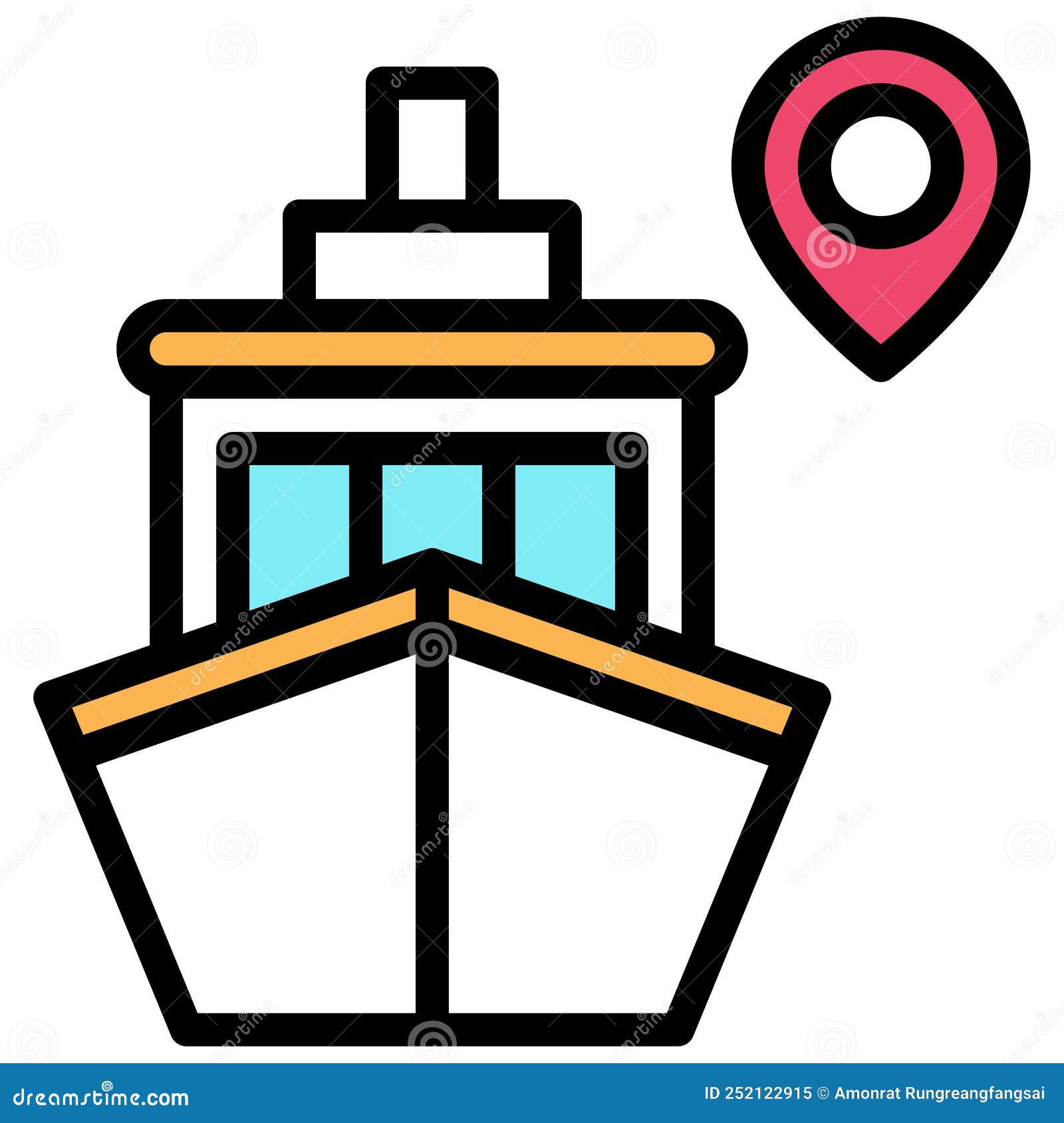 Pin with Ship Icon, Location Map and Navigation Vector Stock Vector ...