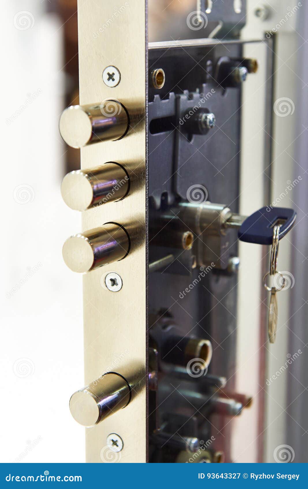 Pin tumbler lock with key stock image. Image of closeup - 93643327