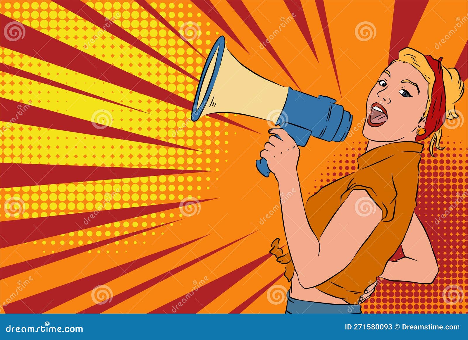 Illustration of a Woman Shouting on Megaphone Toa Loudspeaker Device ...