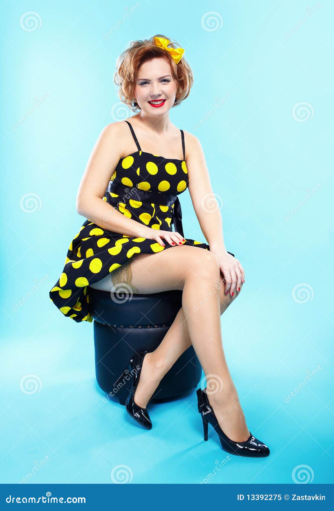 Pin-up girl stock image. Image of length, blue, happy - 13392275