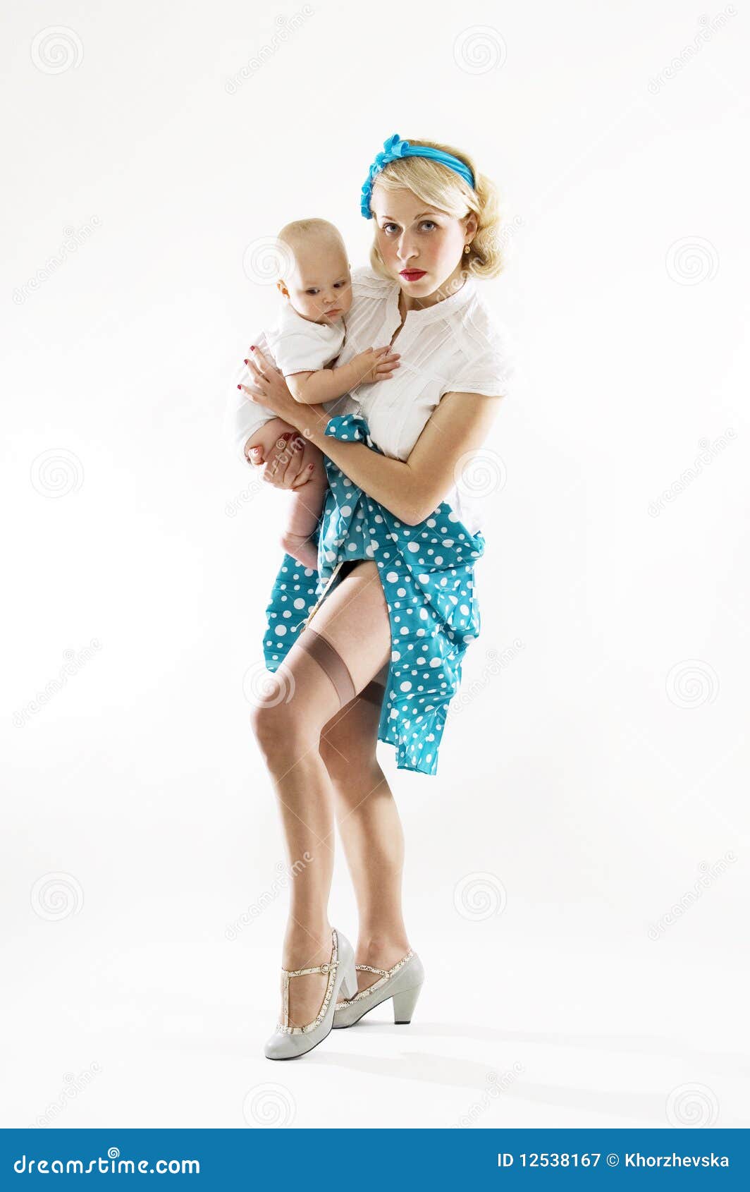 Pin-up girl with baby stock image. Image of cheerful - 12538167