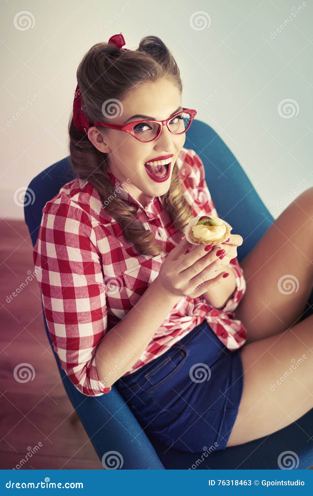 Pin-up girl stock image. Image of checked, hairstyle - 76318463