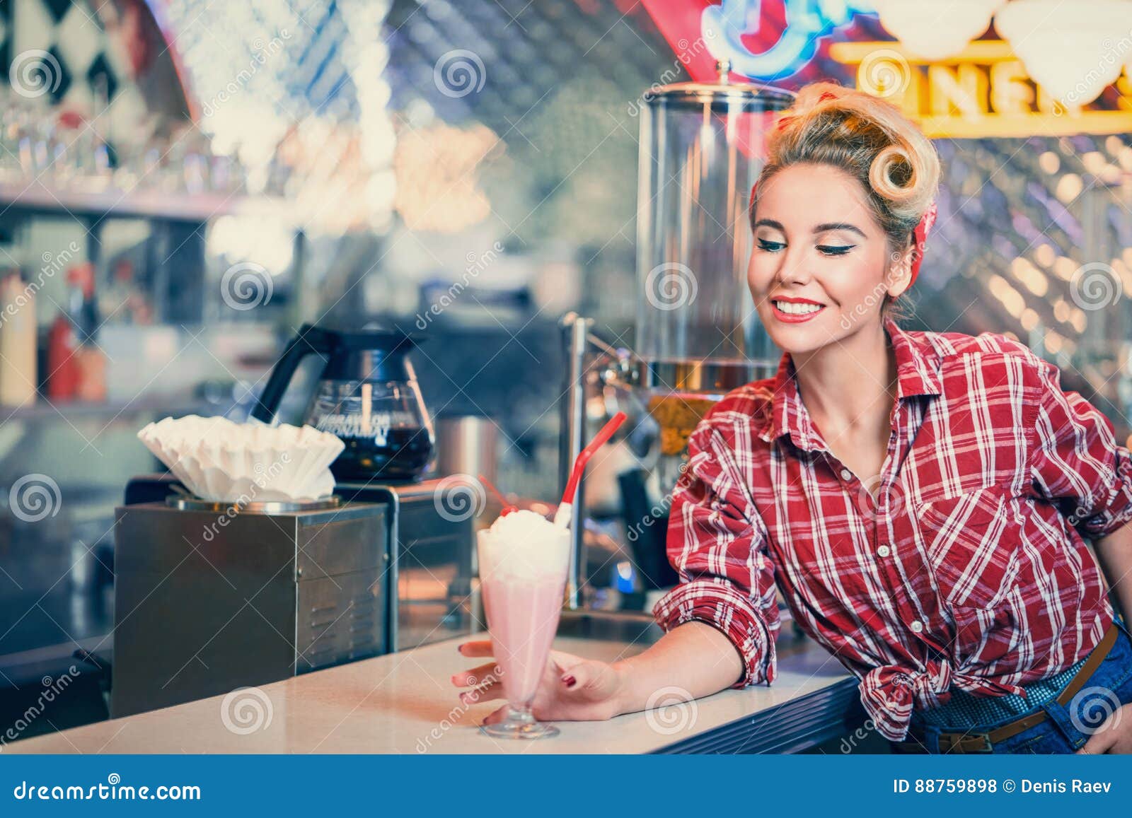 Pin-up girl in cafe stock photo. Image of drinking, bizarre - 88759898