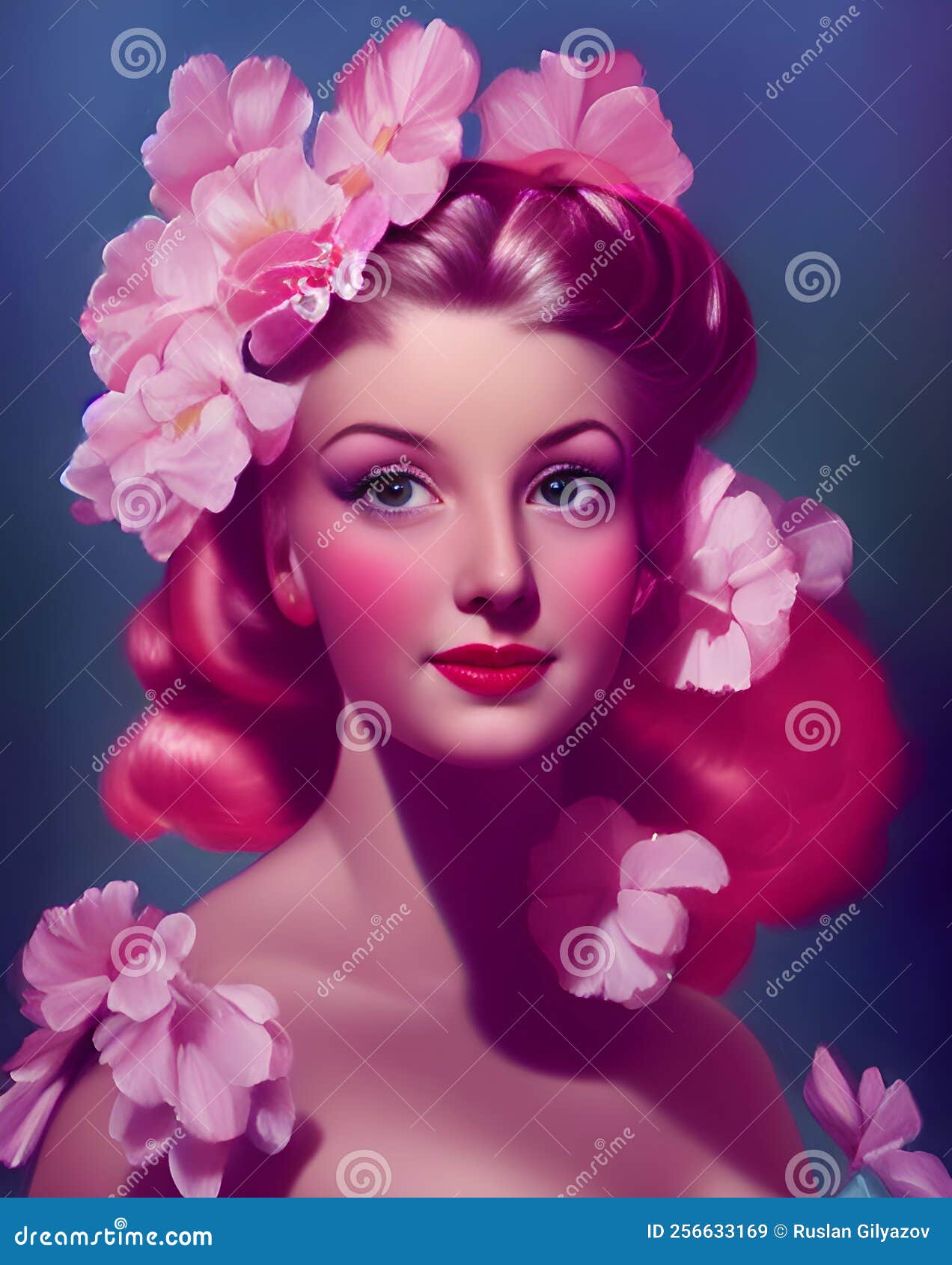 Pin-up Girl with Flowers. Illustration Design Stock Illustration ... Pin-up Girl with Flowers. Illustration Design Stock Illustration ...