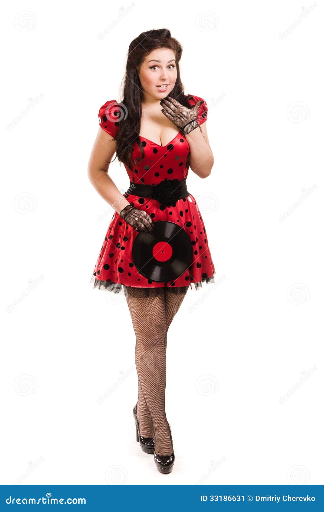 Pin-up girl with a plate stock image. Image of girl, microphone - 33186631