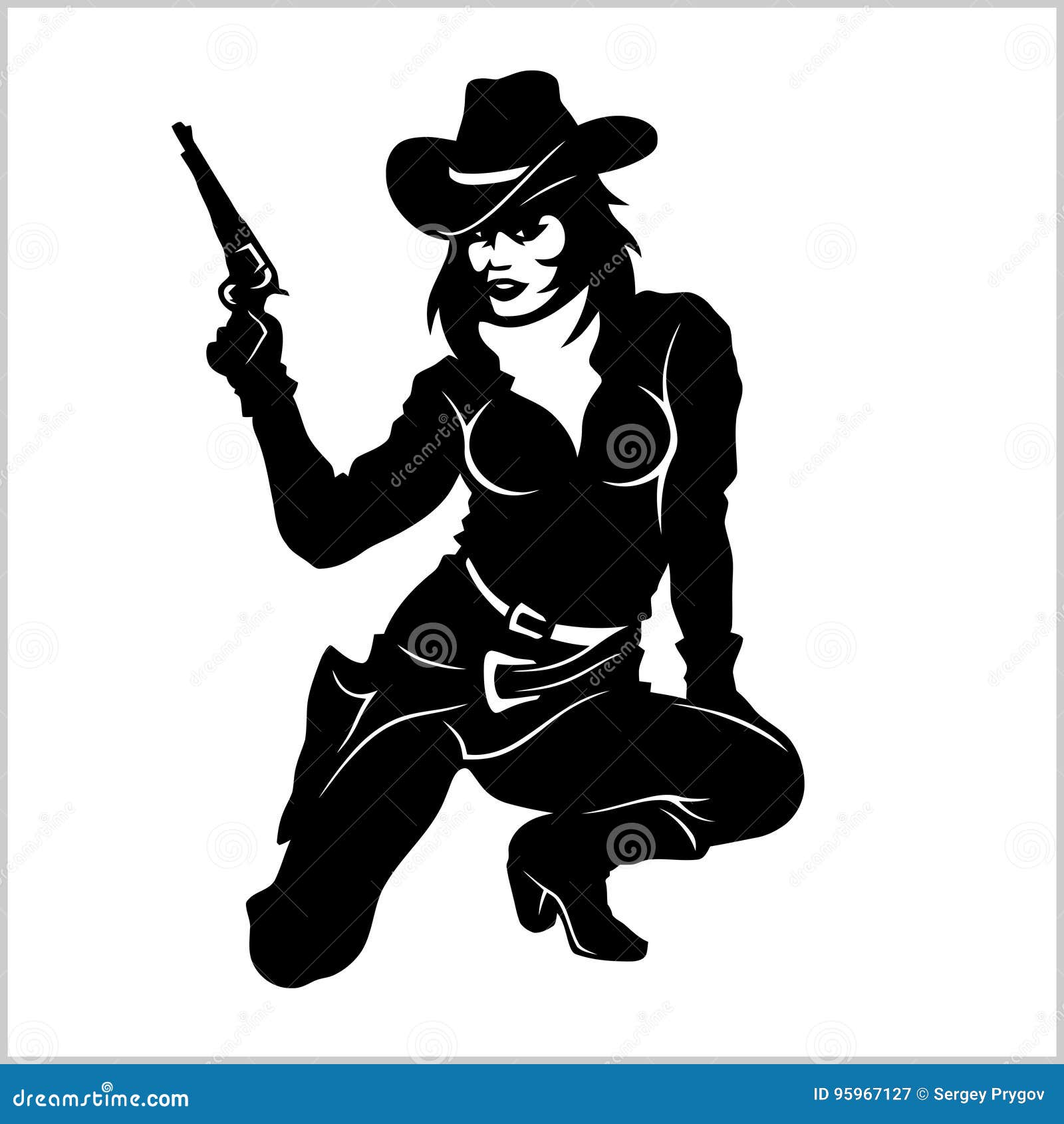 Cowgirl Shooting Rifle Vector Illustration 5638768