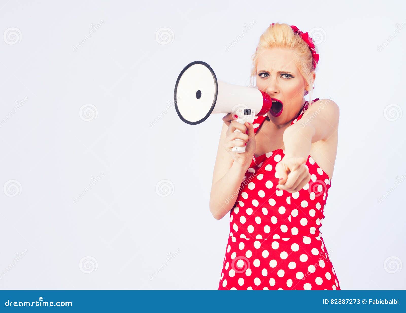 Pin-up Girl Shouting Via Megaphone Stock Image - Image of hairstyle ...