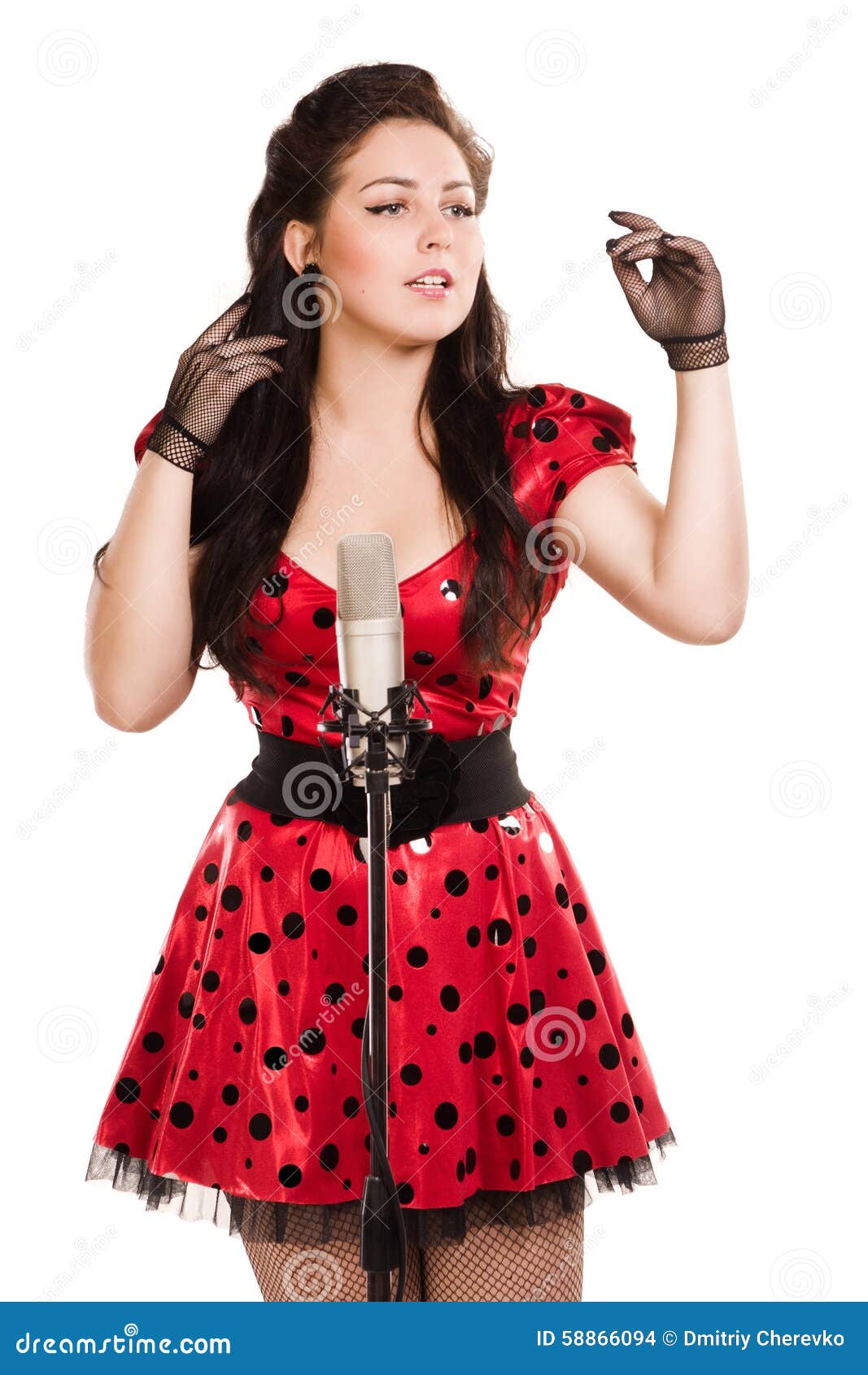 Pin-up girl singing a song stock photo. Image of model - 58866094