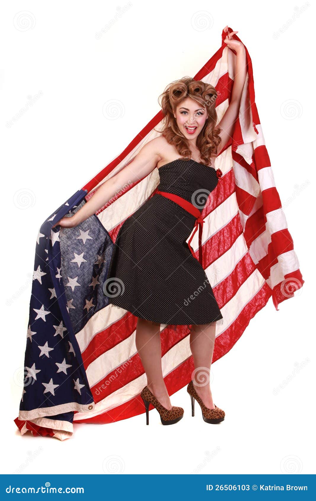 Pin Up Girl in Studio with American Flag Stock Image - Image of female ...