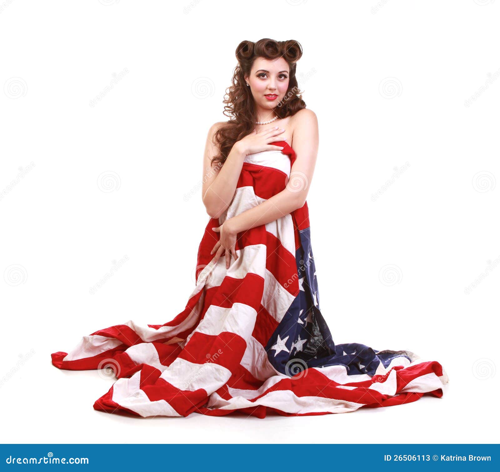 Pin Up Girl in Studio with American Flag Stock Image - Image of flag ...