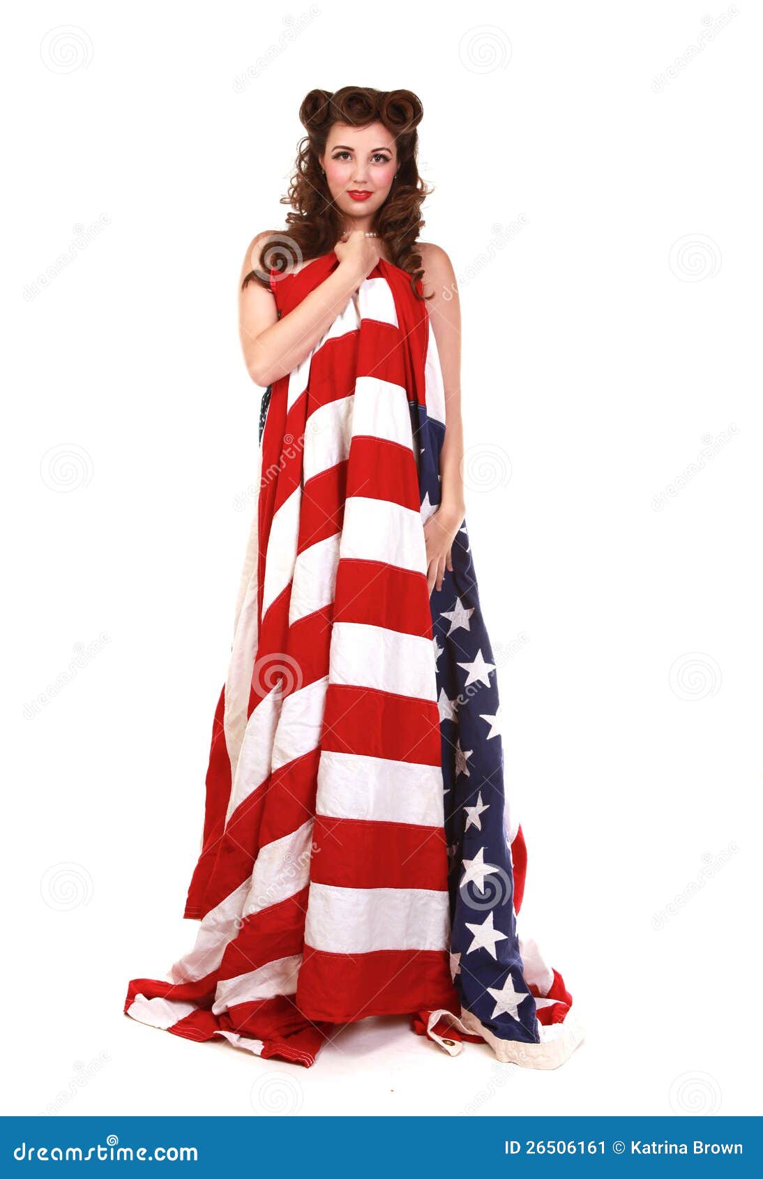 Pin Up Girl in Studio with American Flag Stock Image - Image of beauty ...