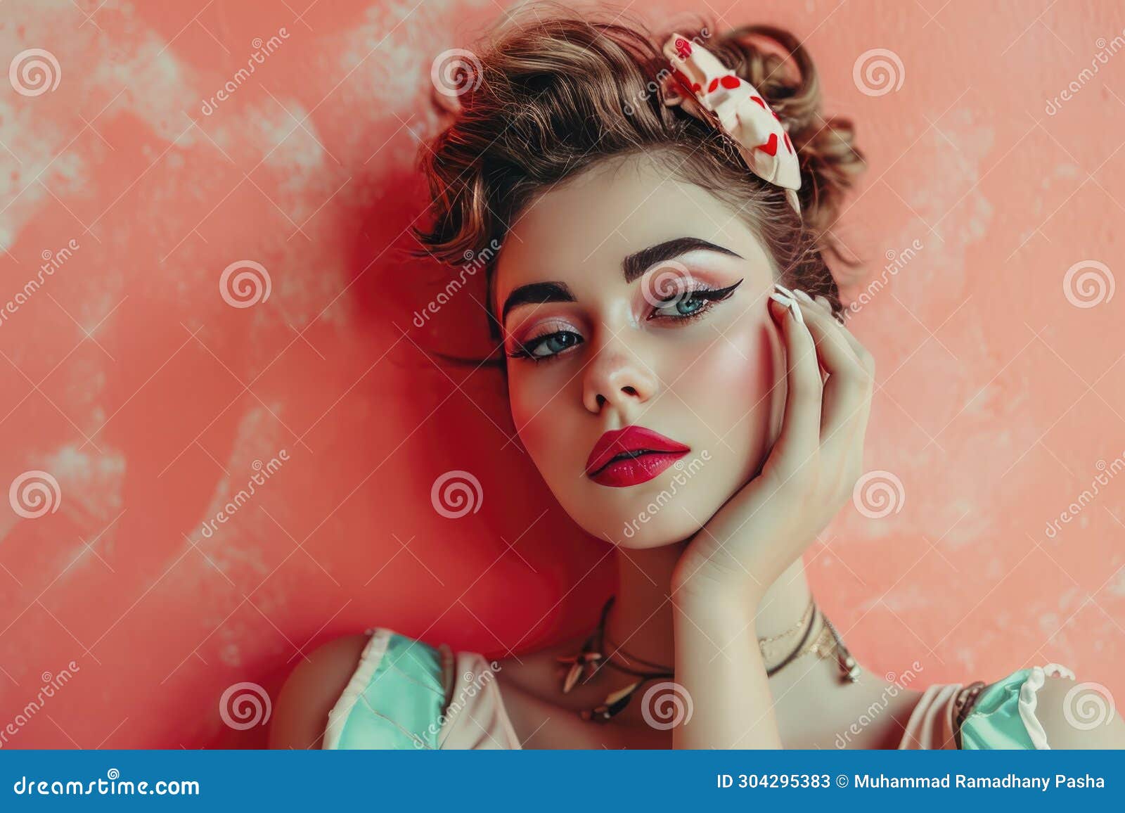 Pin Up Girl Vintage Beautiful Woman Pinup Style Portrait In Retro