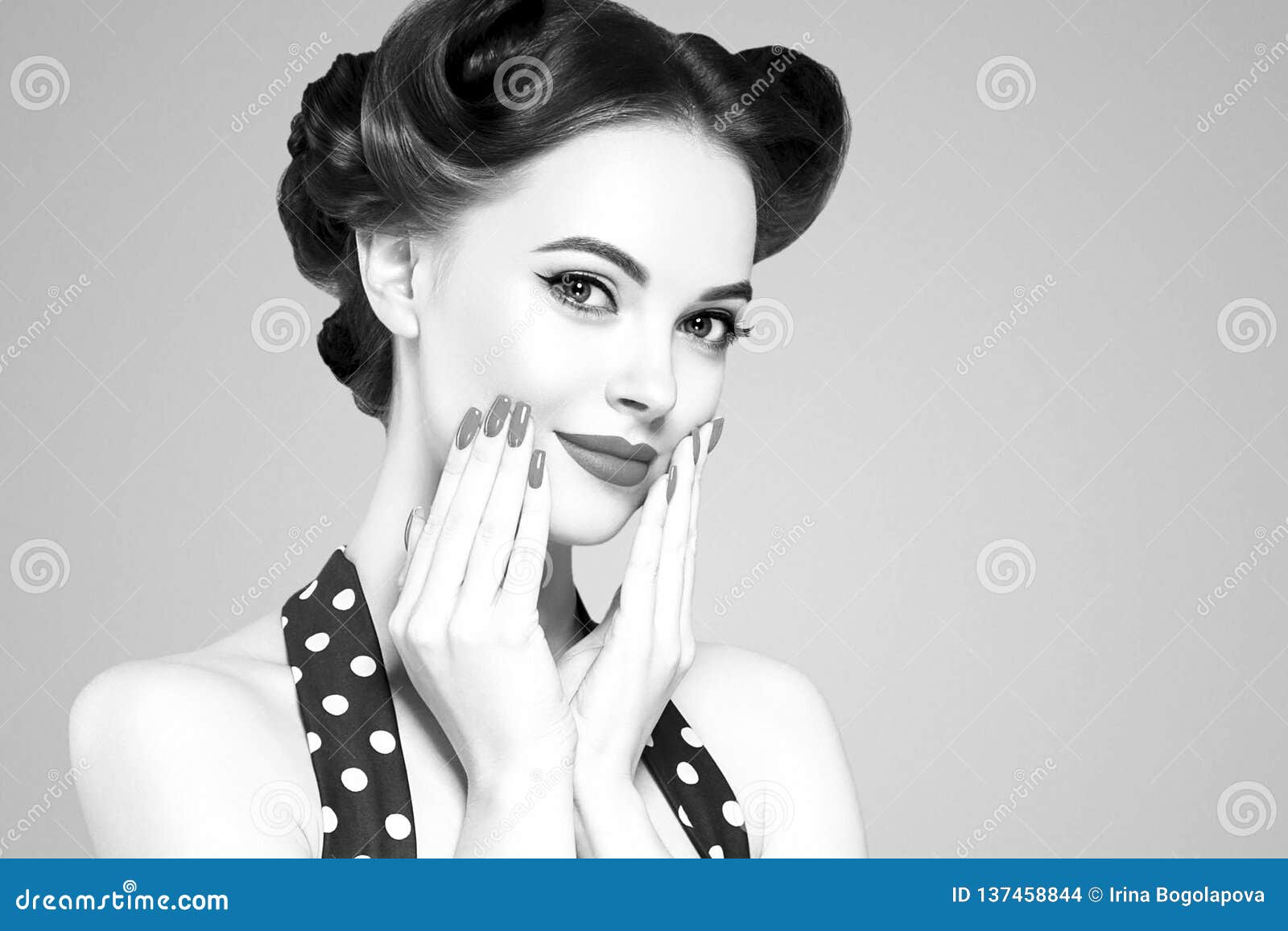 Pin Up Girl Vintage Beautiful Woman Pinup Style Portrait In Retro