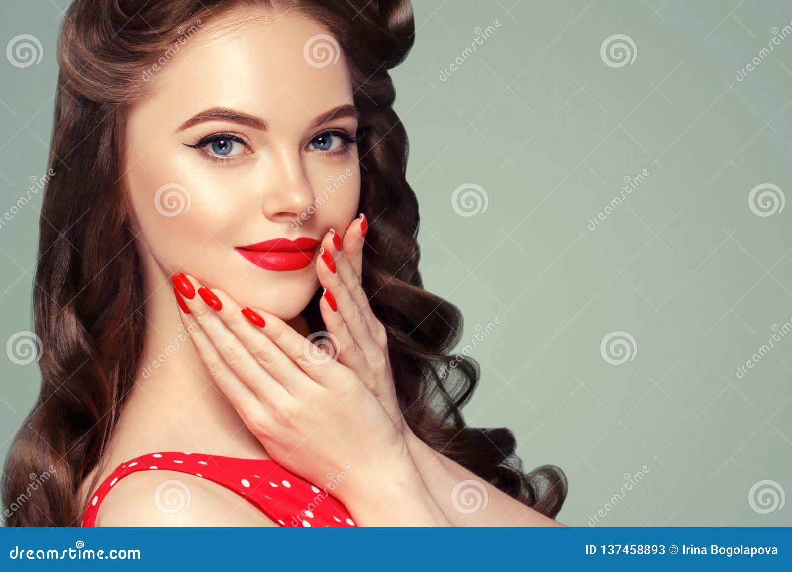 Pin Up Girl Vintage Beautiful Woman Pinup Style Portrait In Retro