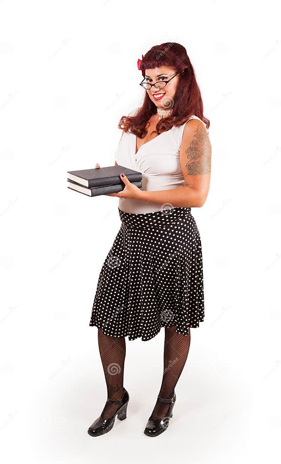 Pin-up Librarian Carrying Books Stock Photo - Image of eyes, isolated ...