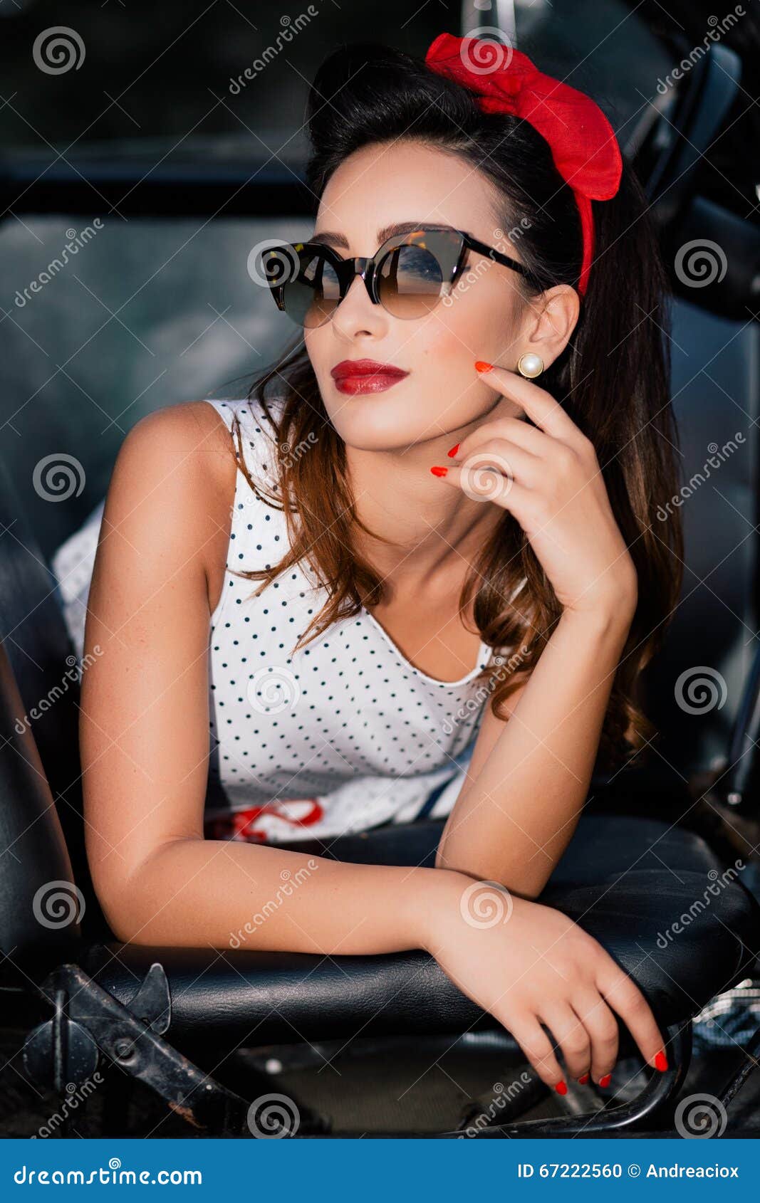 Pin-up Posing Inside Custom Car Stock Photo - Image of sensual, sitting ...