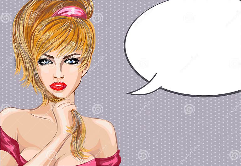 Pin Up Style Beautiful Woman Portrait With Speech Bubble Pop Art Comic