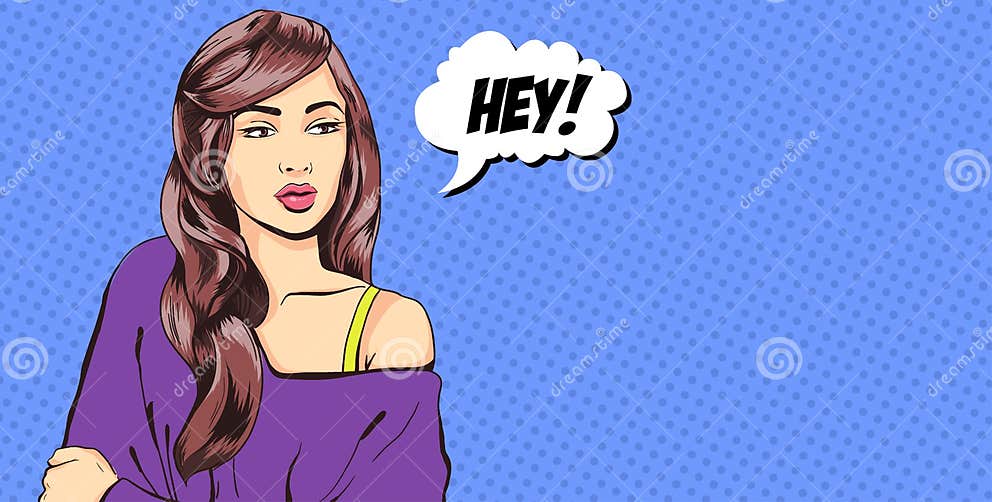 Pin Up Style Dreaming Woman Portrait Pop Art Girl Looking Up Face