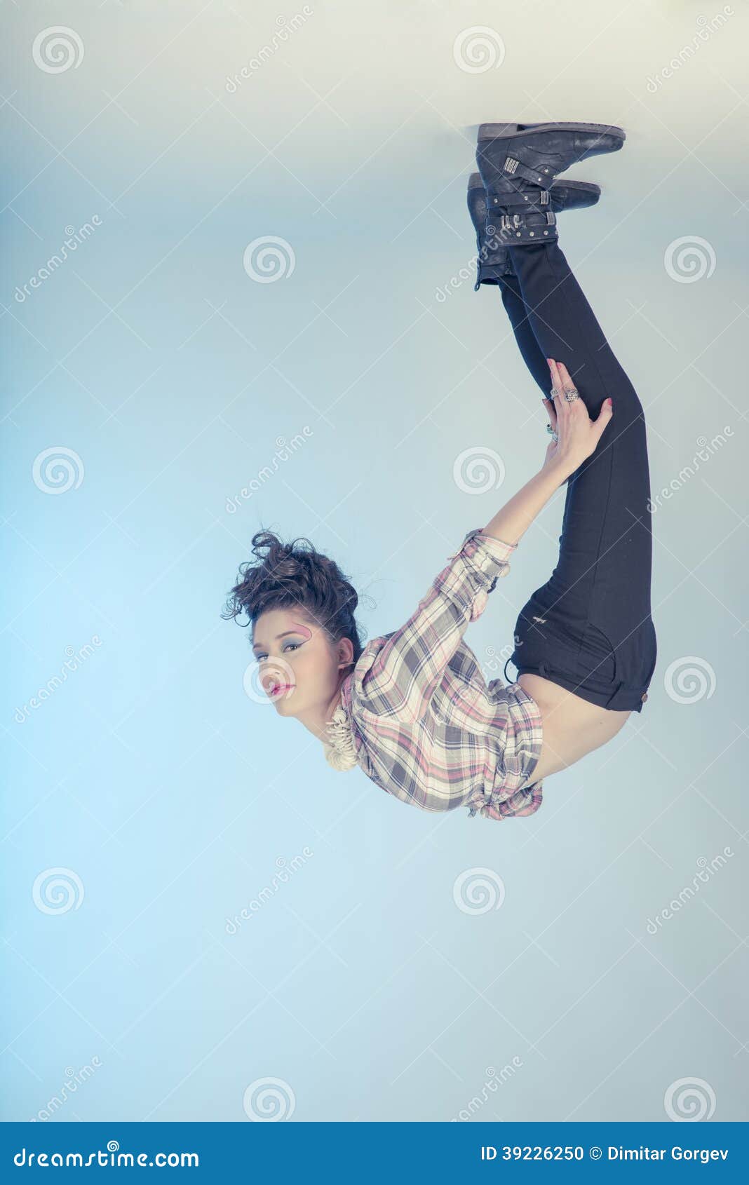Pin Up Twisted Back Upside Down Stock Photo - Image of adult, blue ...