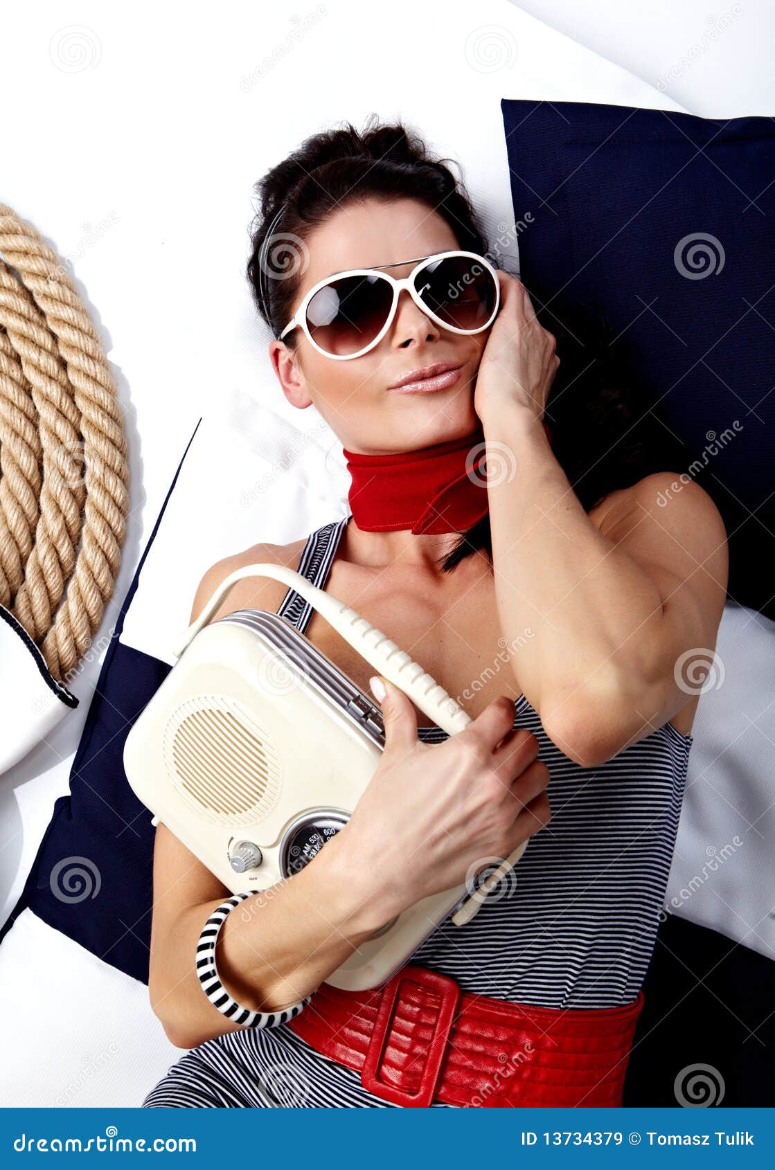 Pin-up woman stock image. Image of player, listen, summer - 13734379