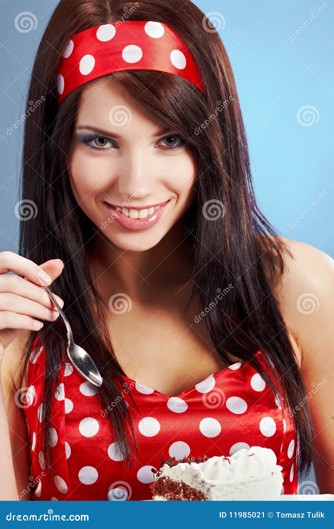 Pin-up woman with the cake stock image. Image of joyful - 11985021