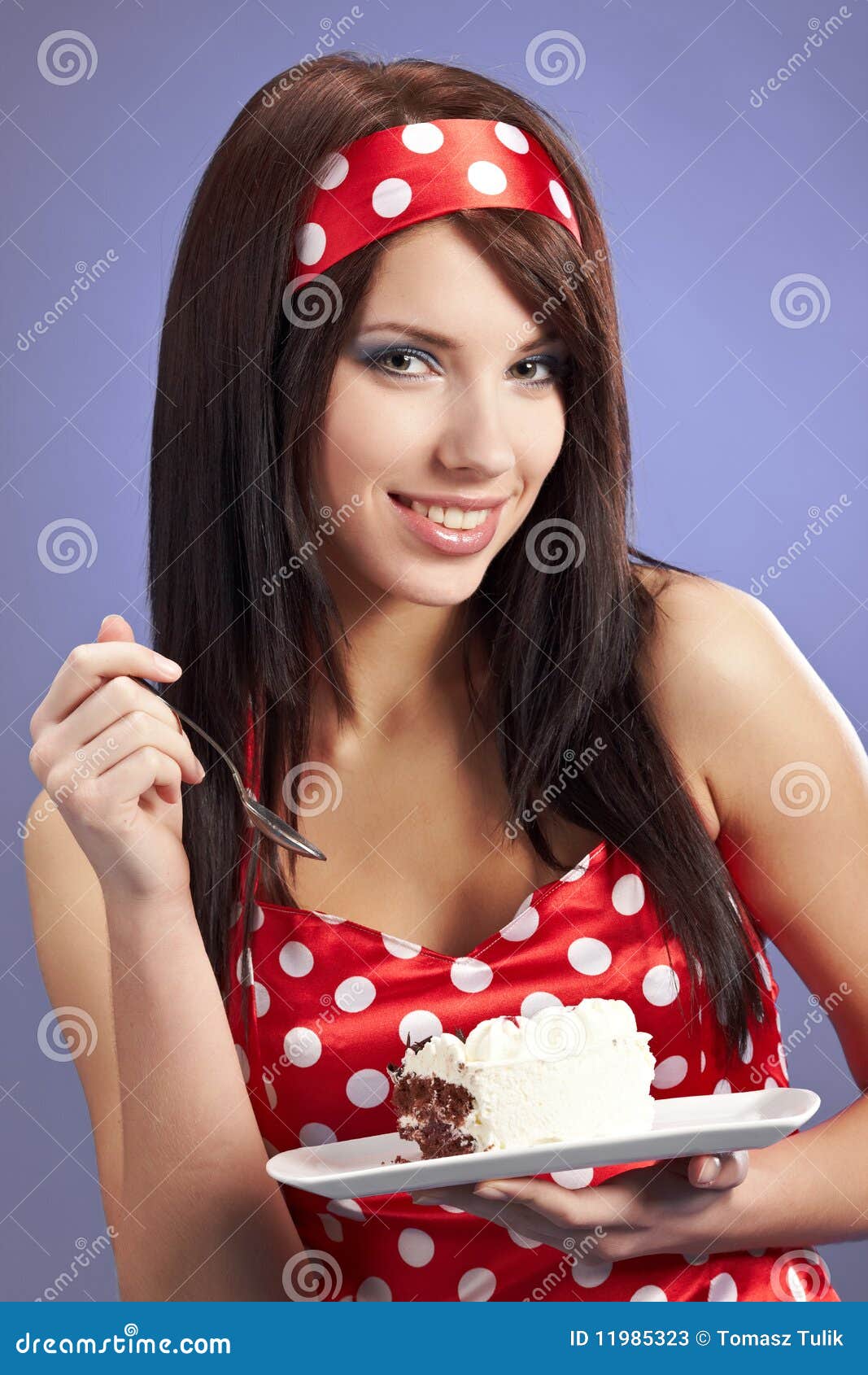 Pin-up woman with the cake stock image. Image of fashion - 11985323