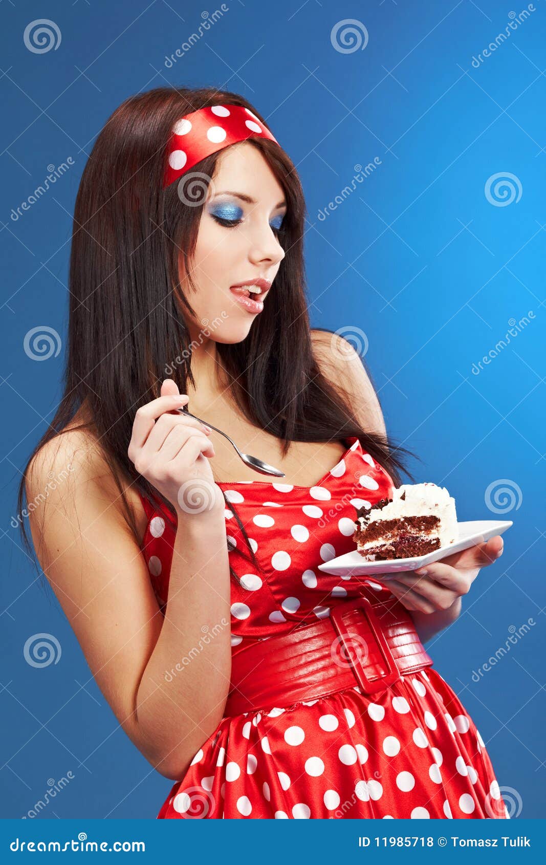 Pin-up woman with the cake stock photo. Image of heels - 11985718