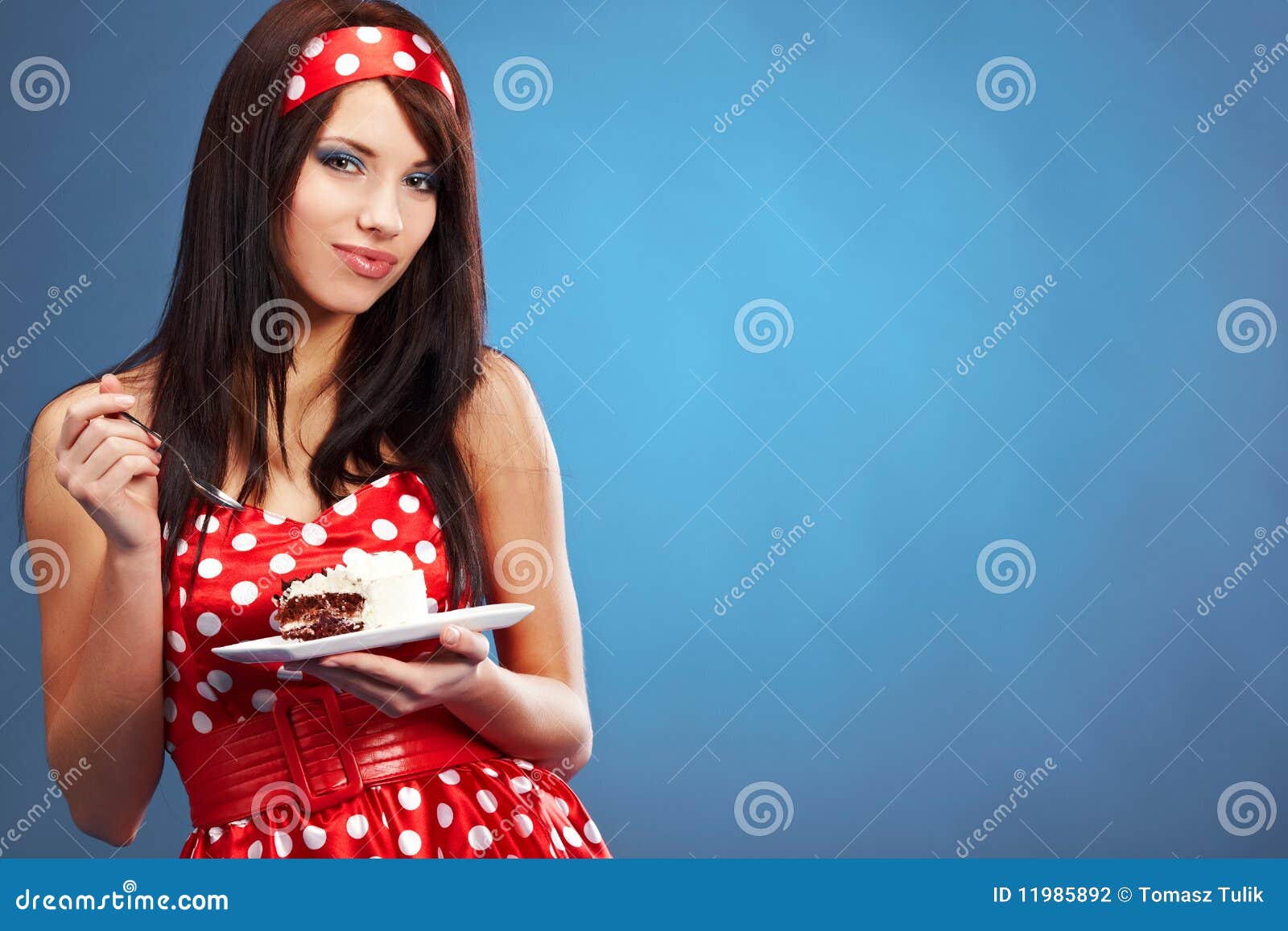 Pin-up woman with the cake stock photo. Image of beautiful - 11985892