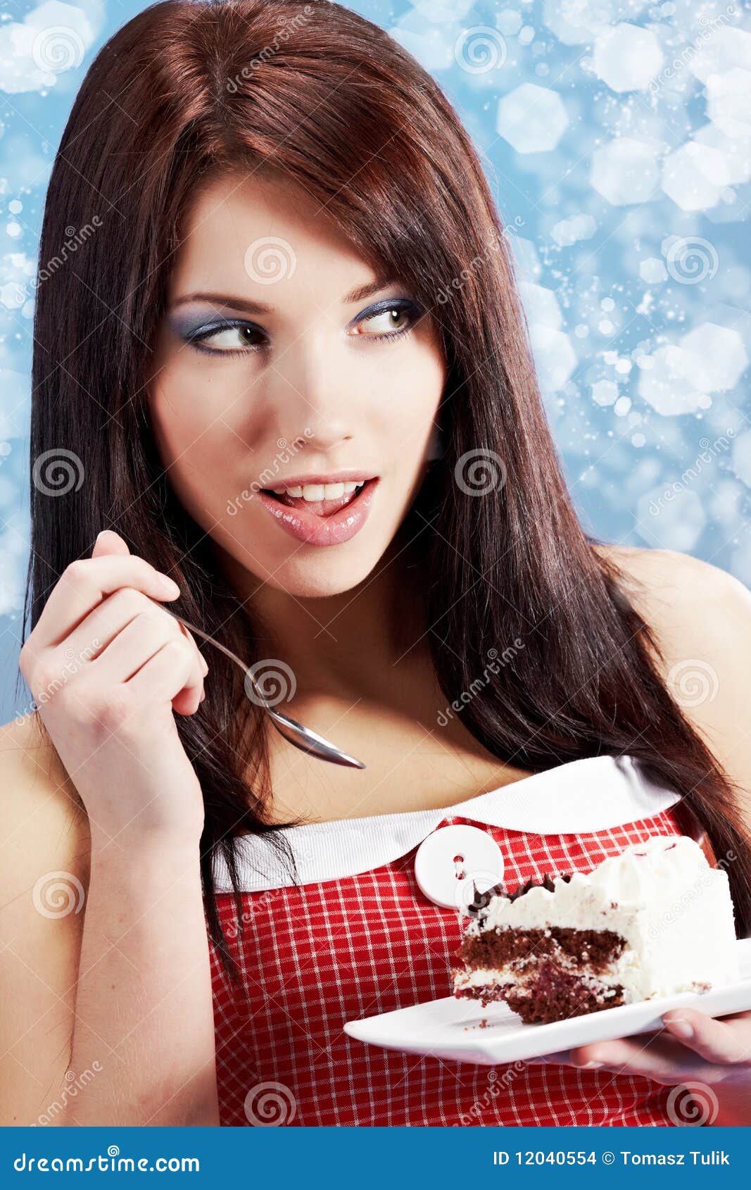Pin-up woman with the cake stock photo. Image of hair - 12040554