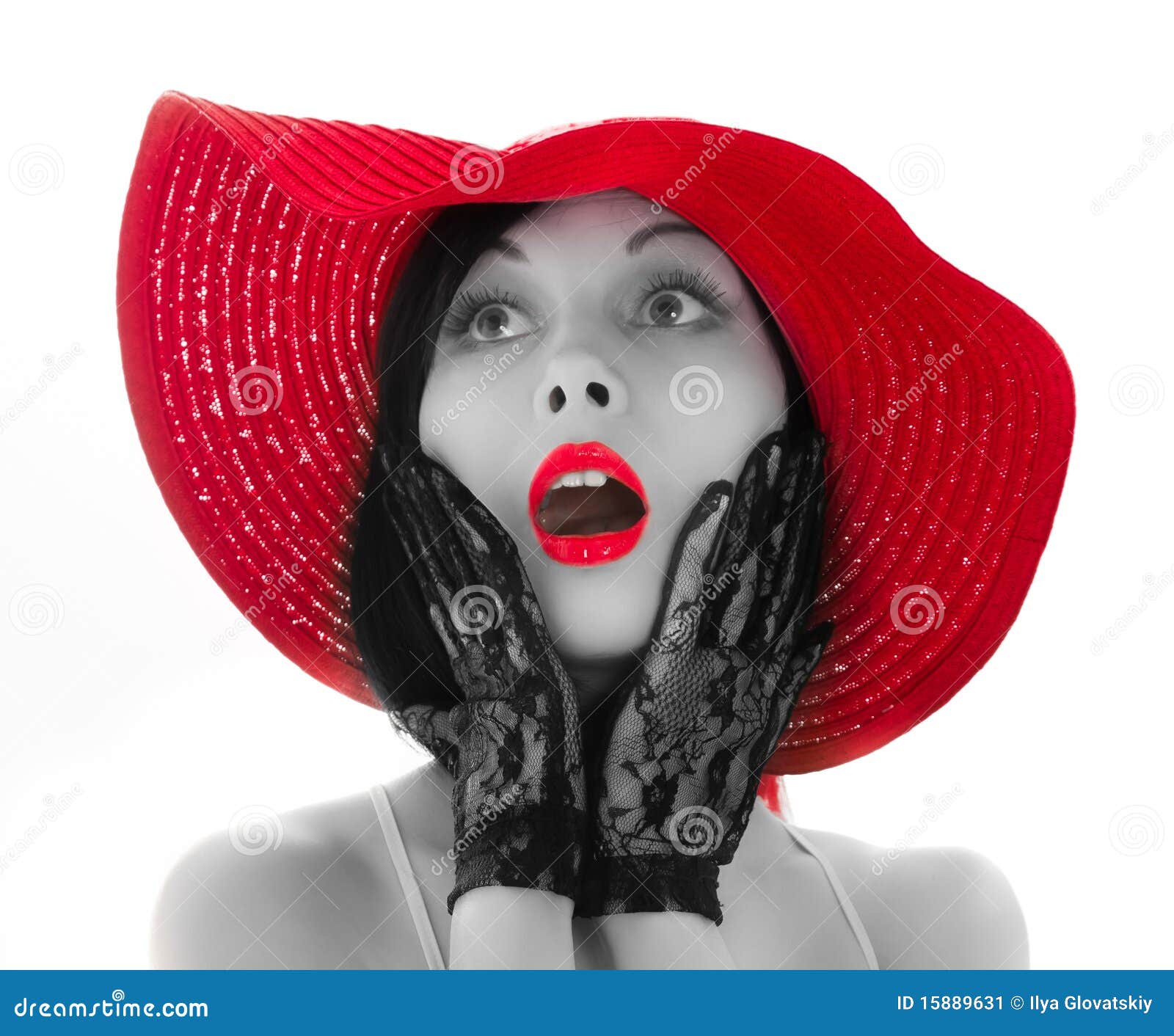 Pin-up Woman with Red Hat and Lips Stock Image - Image of passion ...