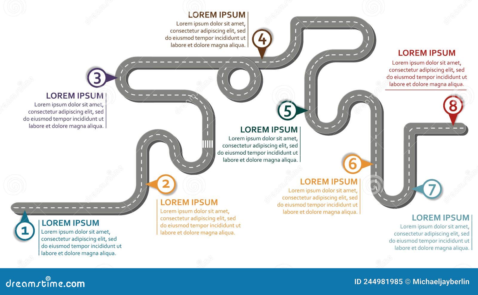 Workflow Roadmap Infographic, 3 Checkpoints In Landscape Vector ...