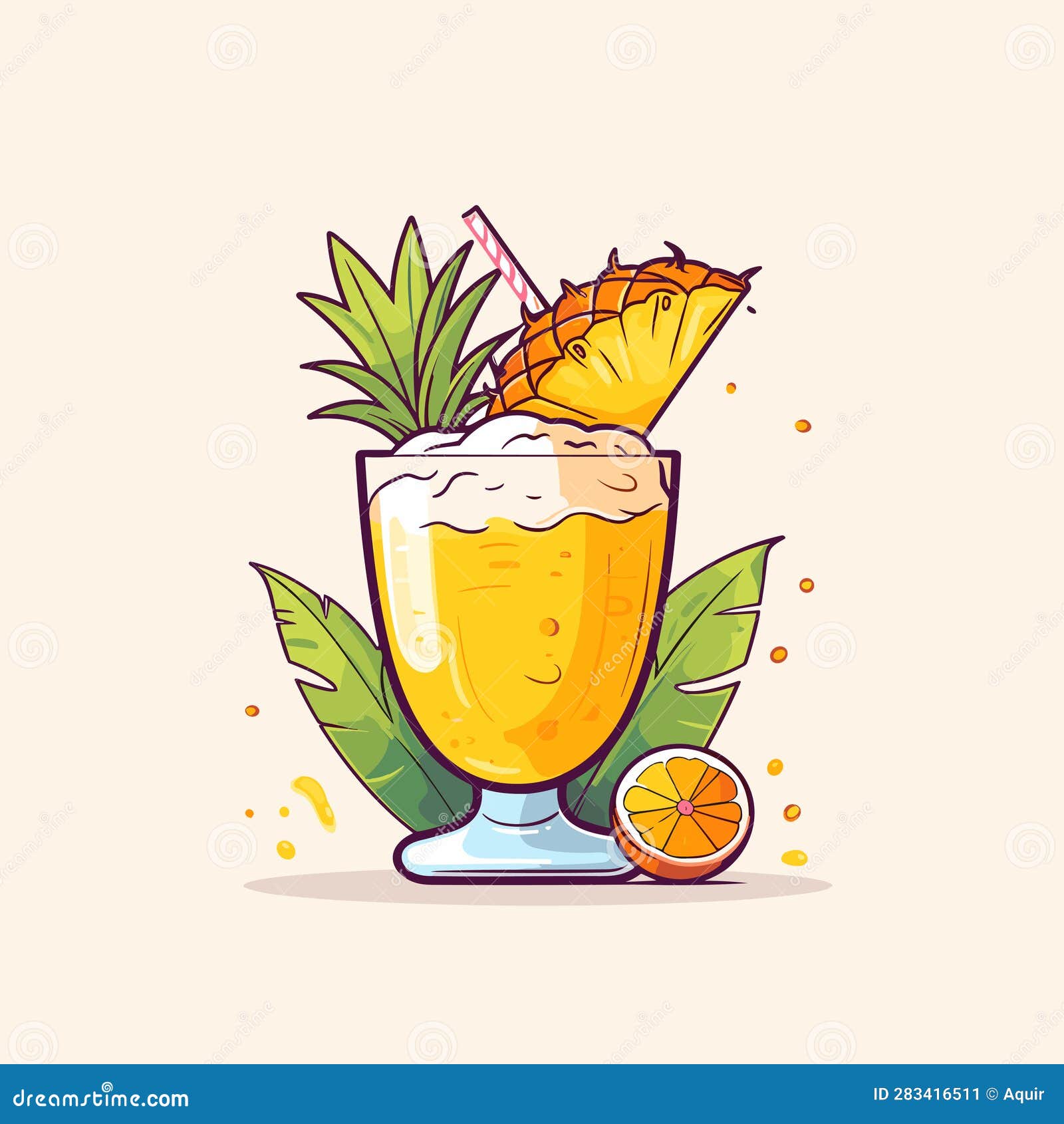 Pina Colada Cocktail Hand-drawn Comic Illustration. Pina Colada. Vector ...