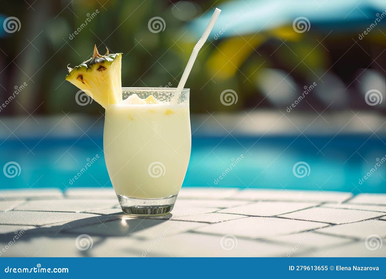 Pina Colada Cocktail on Poolside by Pool. Generative AI Illustration ...