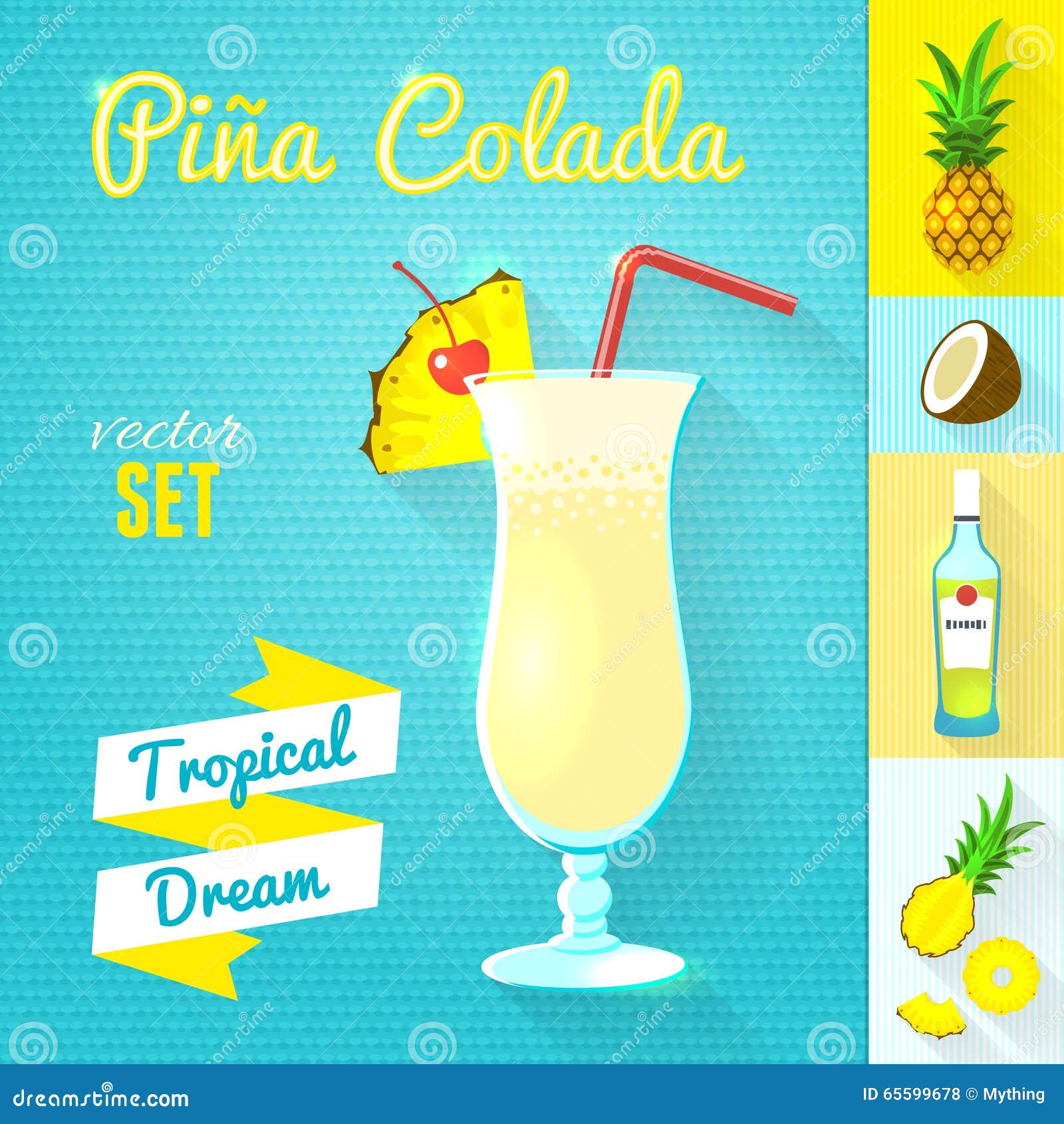 Pina Colada Cocktail Set. Vector Illustration, Eps10. Stock Vector ...