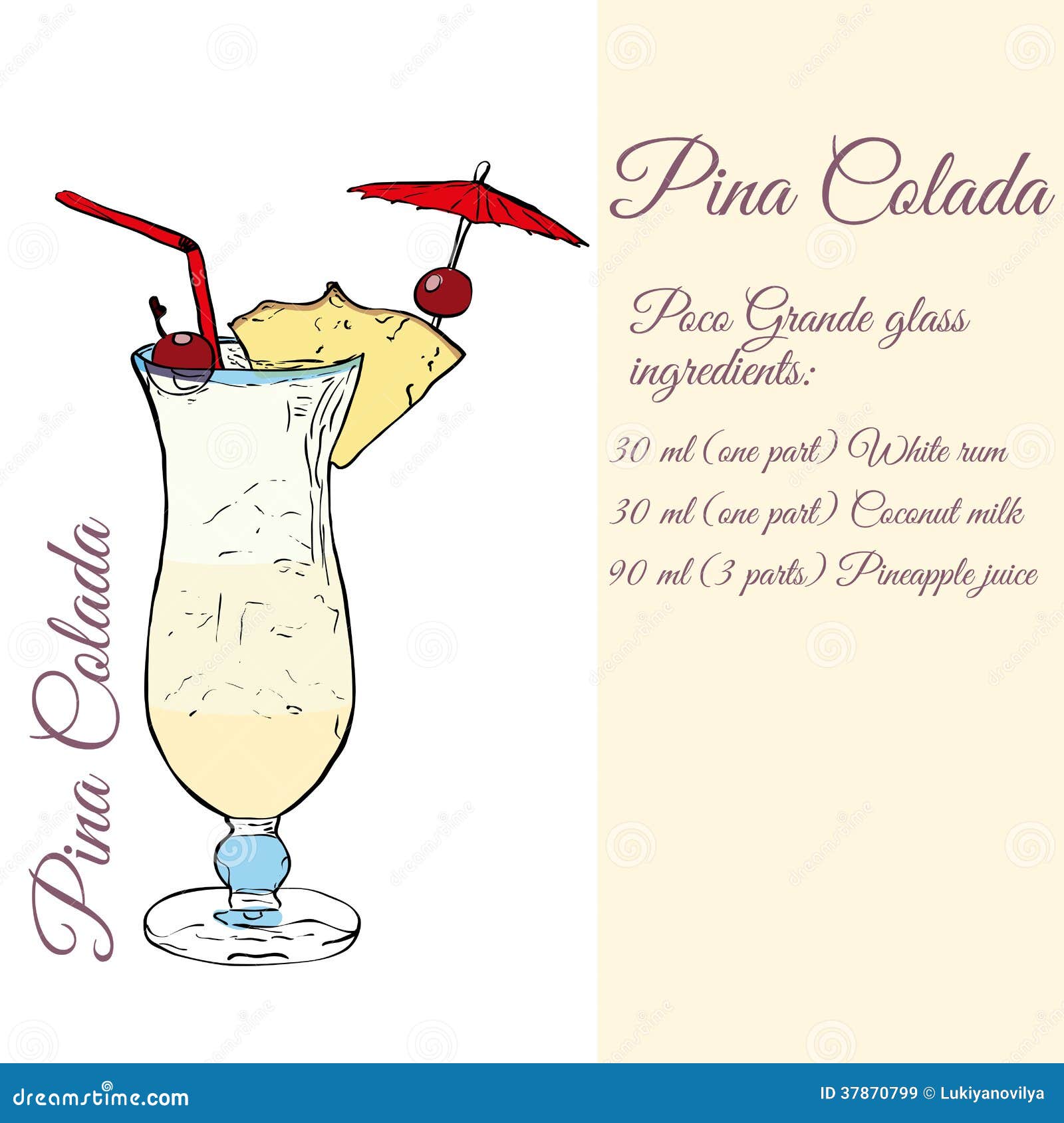 Pina Colada. Vector Handwritten Lettering With Hand Drawn Illustration ...