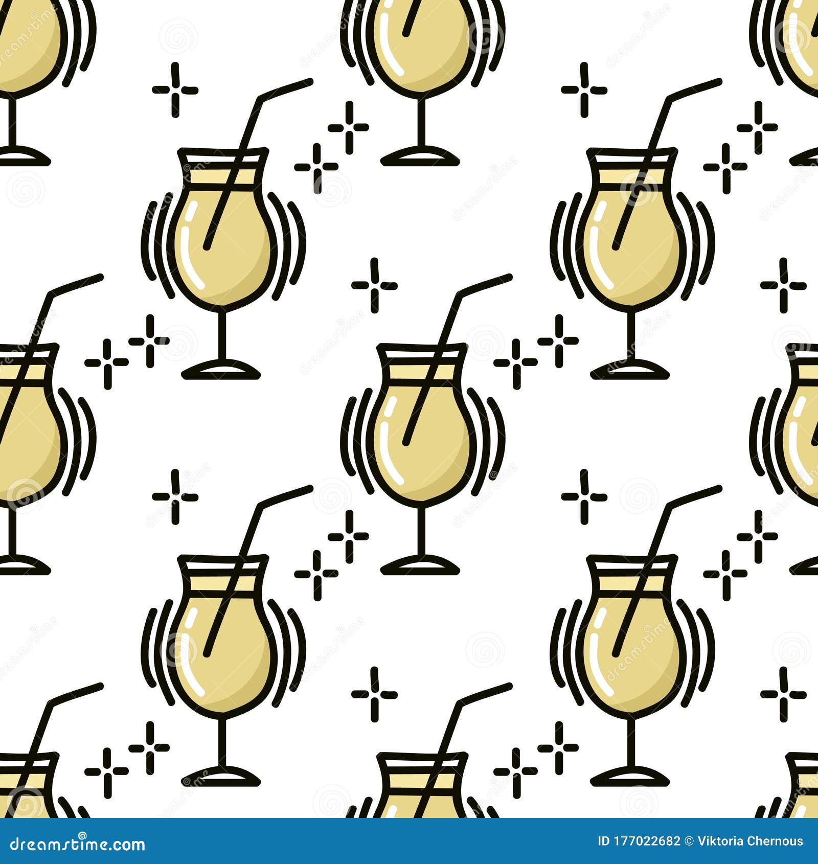 Pina Colada Seamless Doodle Pattern, Vector Illustration Stock ...