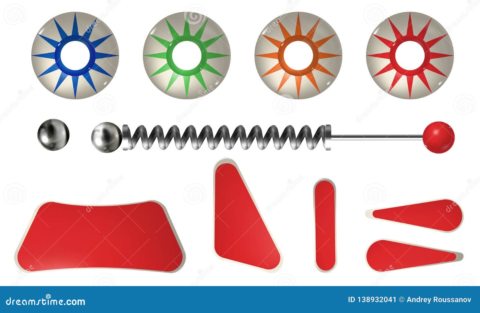 Pinball Flippers And Bumpers Isolated On White Background. 3D ...