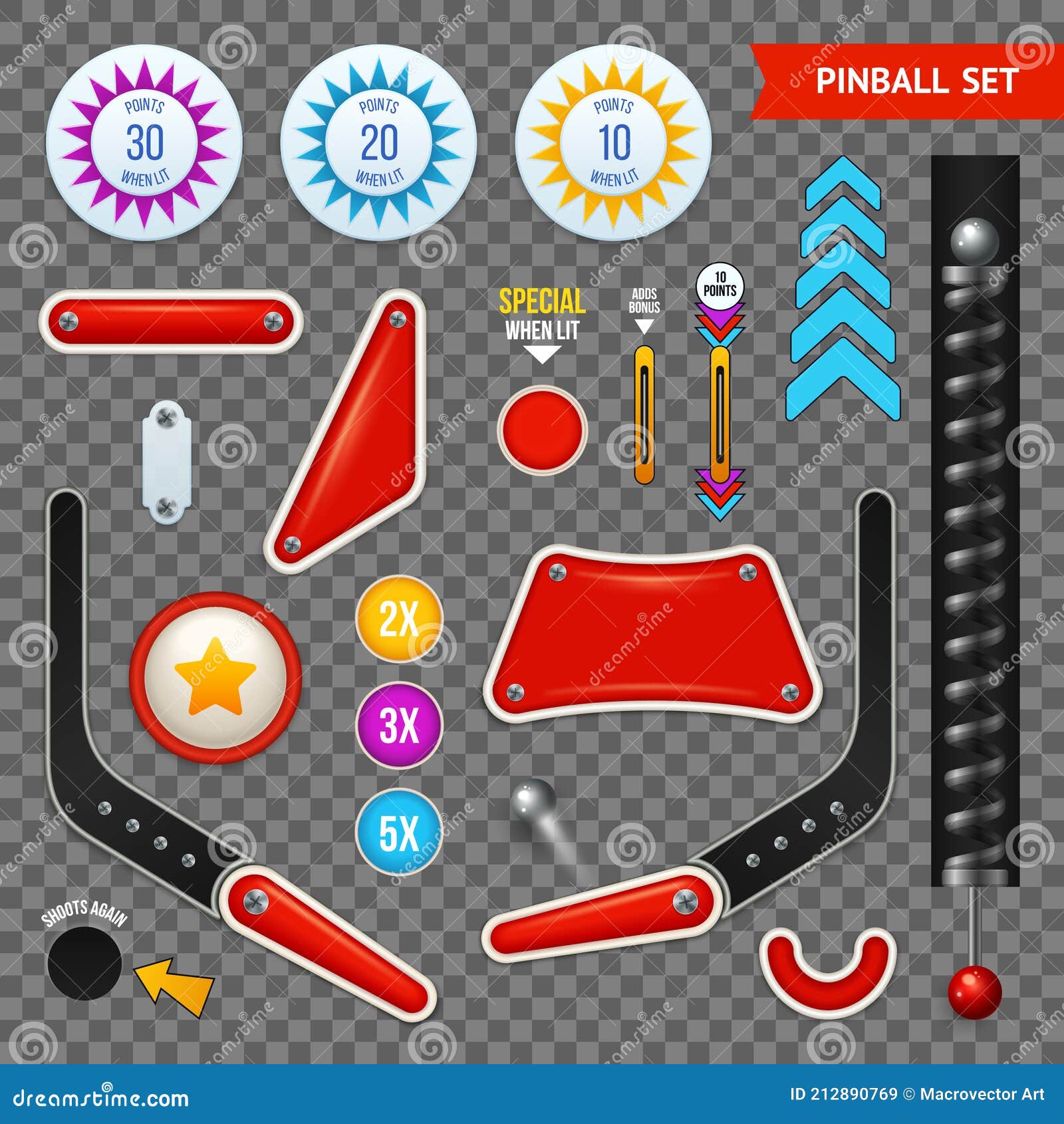 Pinball Elements. Realistic Set With Different Tools Vector ...