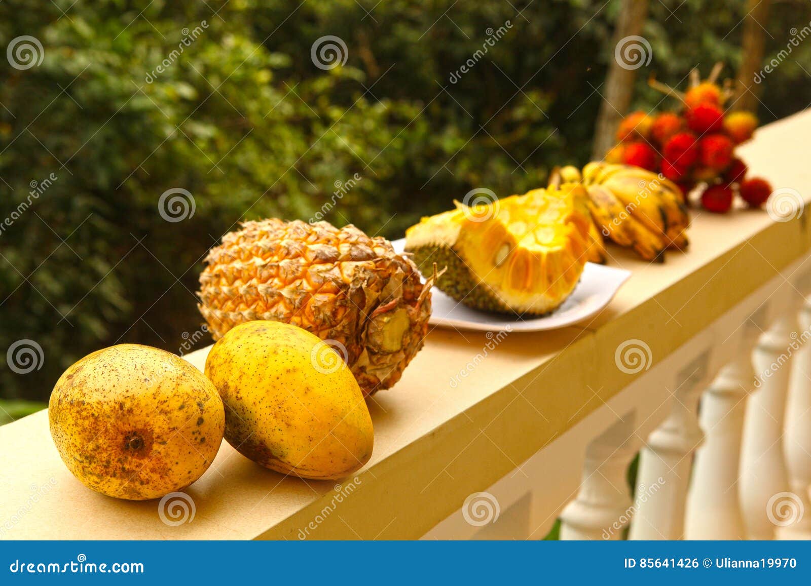 Pine Apple Yellow Mango Jack Fruit Rambutan Stock Photo - Image of pine ...