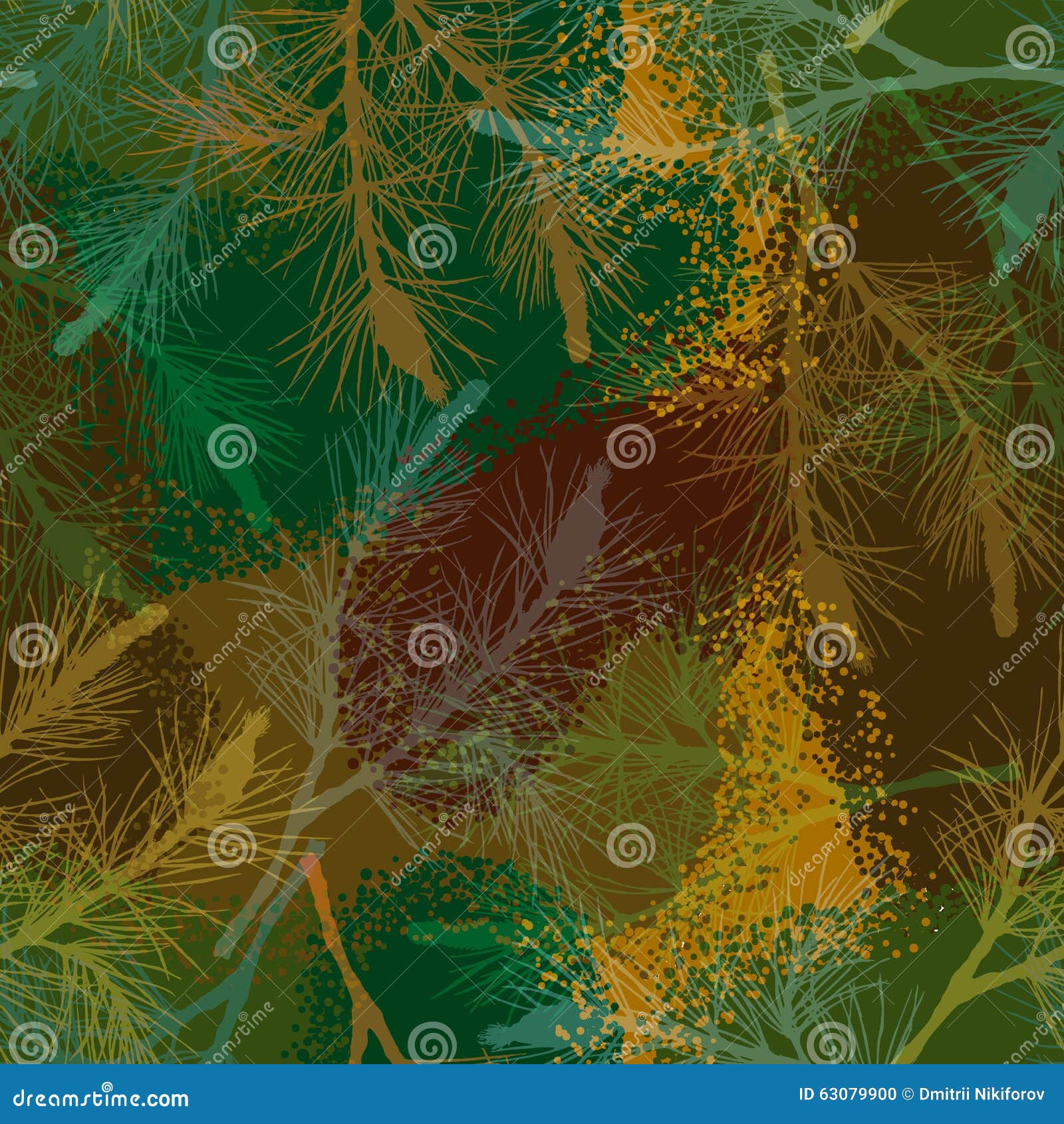 Pine Branch Seamless Pattern Camouflage Autumn Stock Vector ...