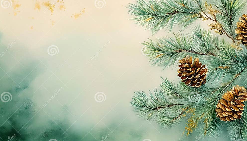 Pine Branches with Golden Needles and Pinecones on a Gradient ...