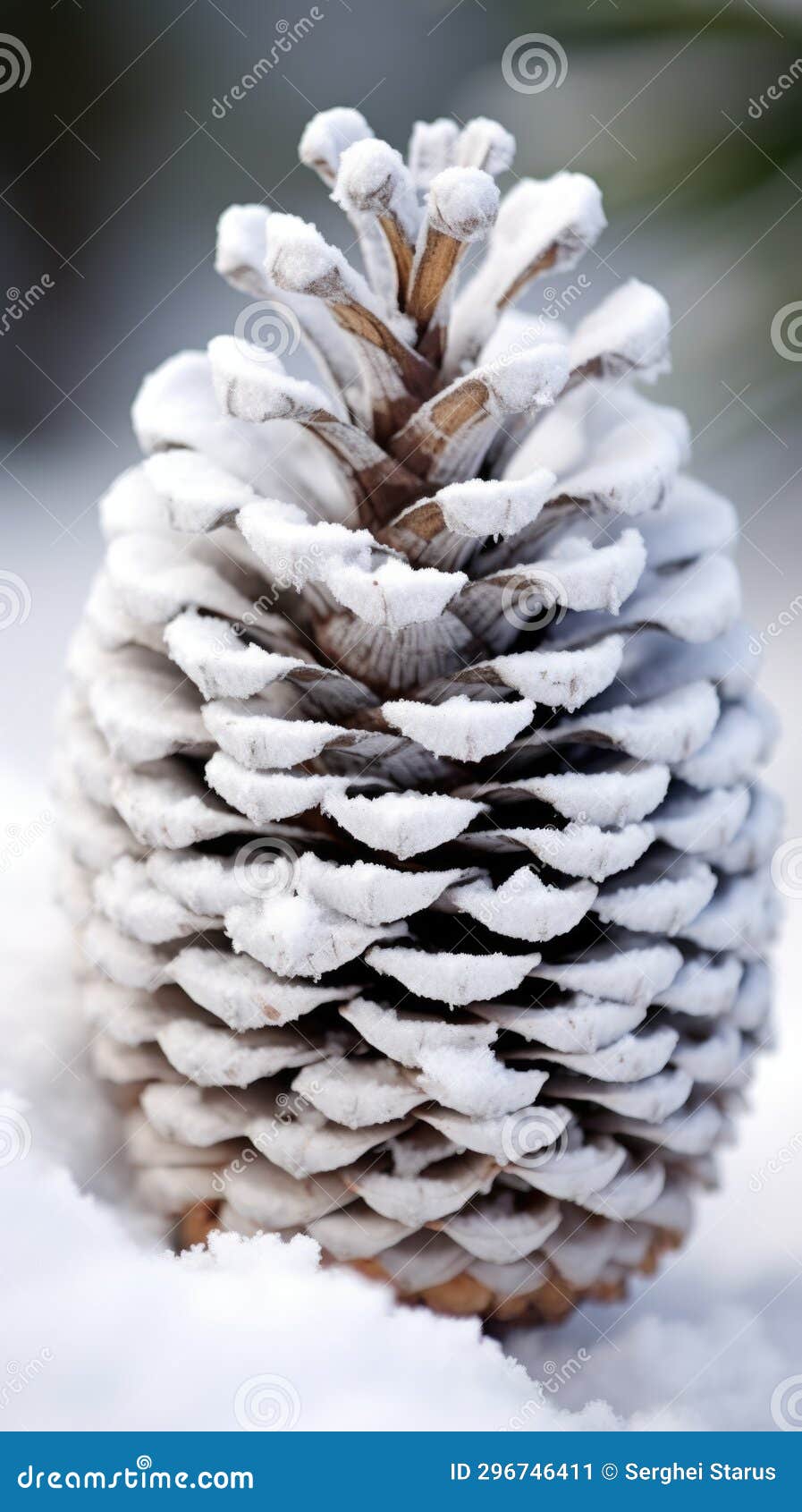 A Pine Cone Covered in Snow Sits on the Ground, AI Stock Illustration ...