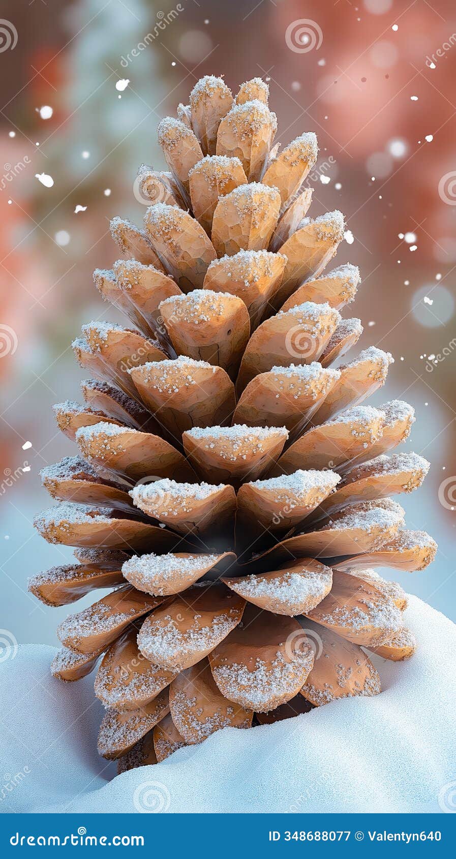 A Pine Cone Covered in Snow on Top of a Snow Covered Ground Stock Image ...