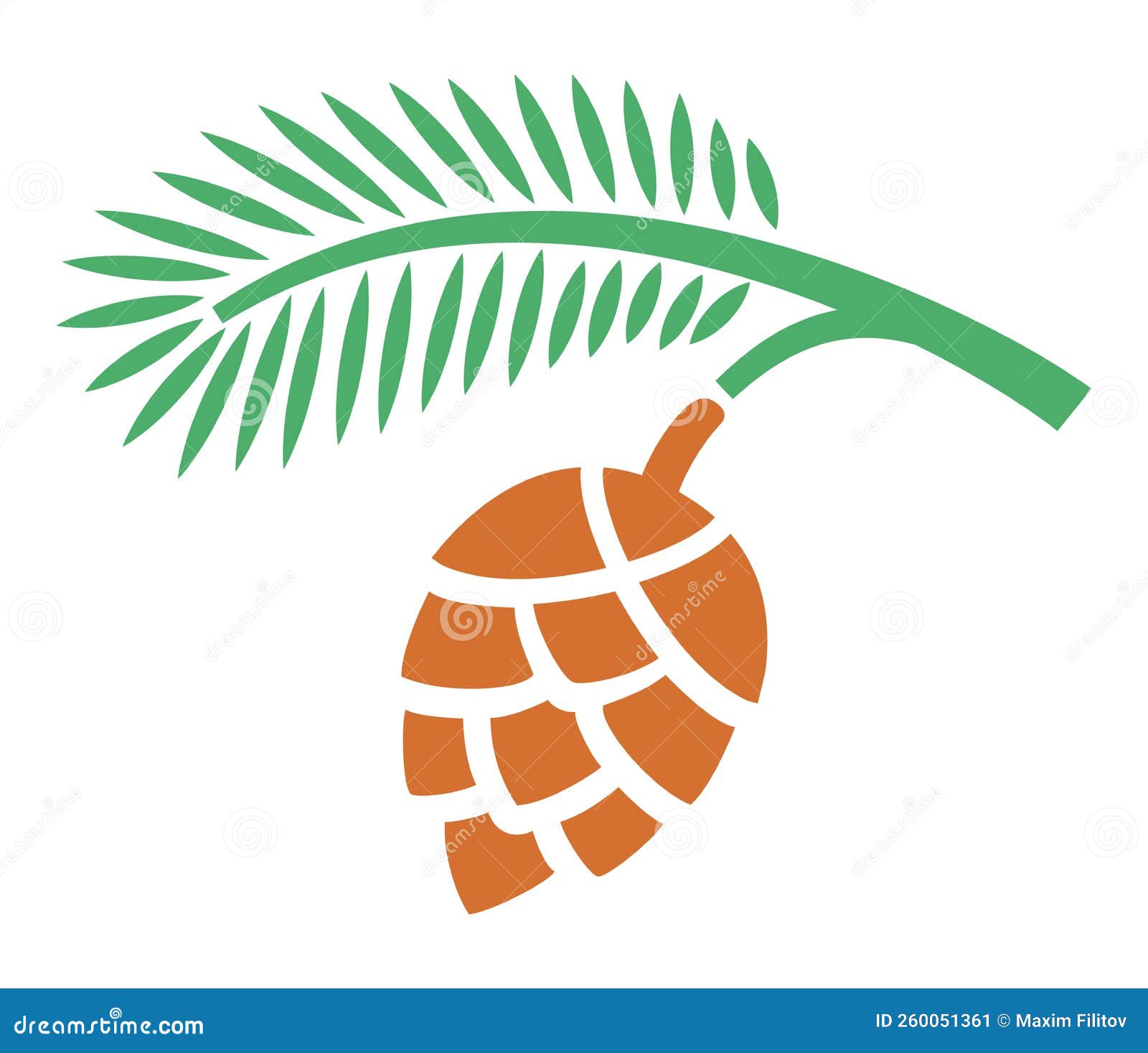 Pine Cone Flat Illustration Isolated. Branch with Cone Icon. Vector Decorative Element Stock ...