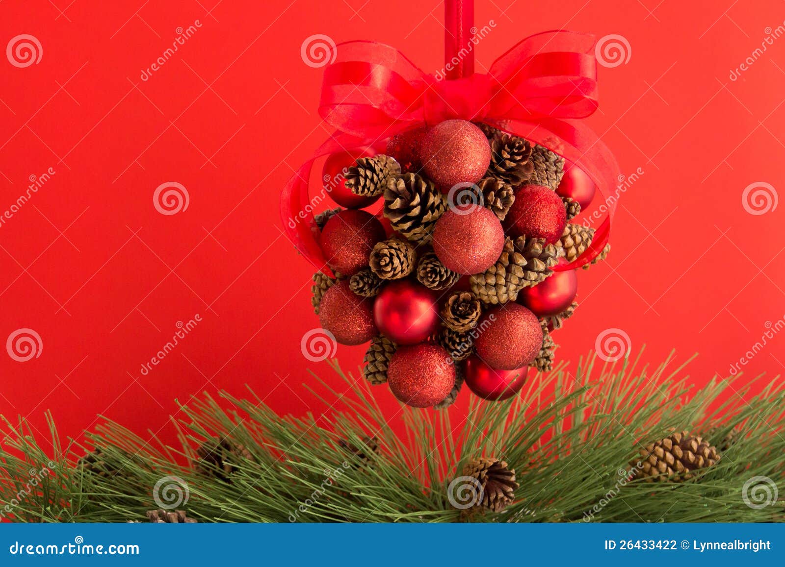 PIne Cone and Red Ball Hanging Decoration Stock Photo - Image of ...