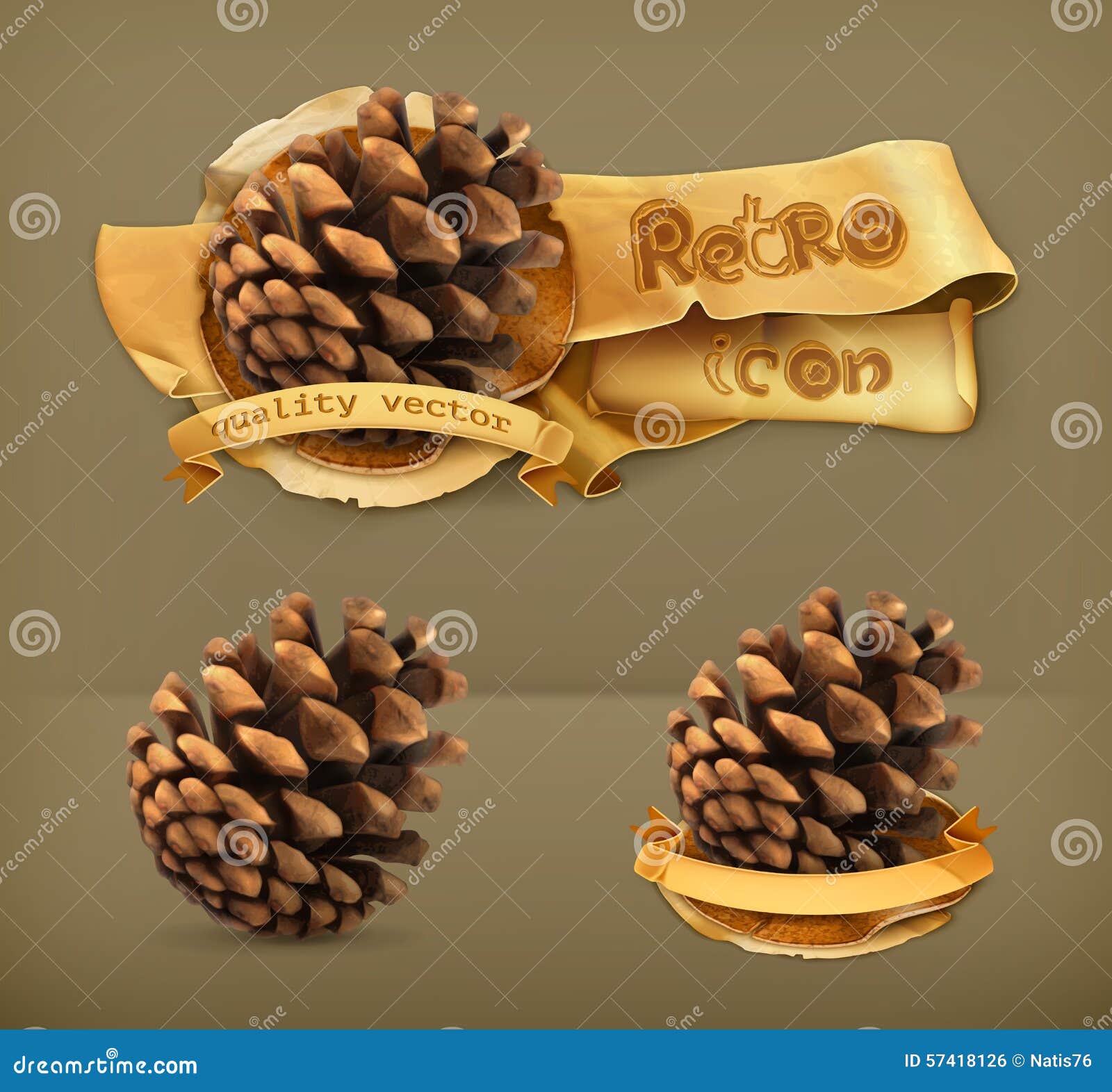 Pine cone, vector icons stock vector. Illustration of holiday - 57418126