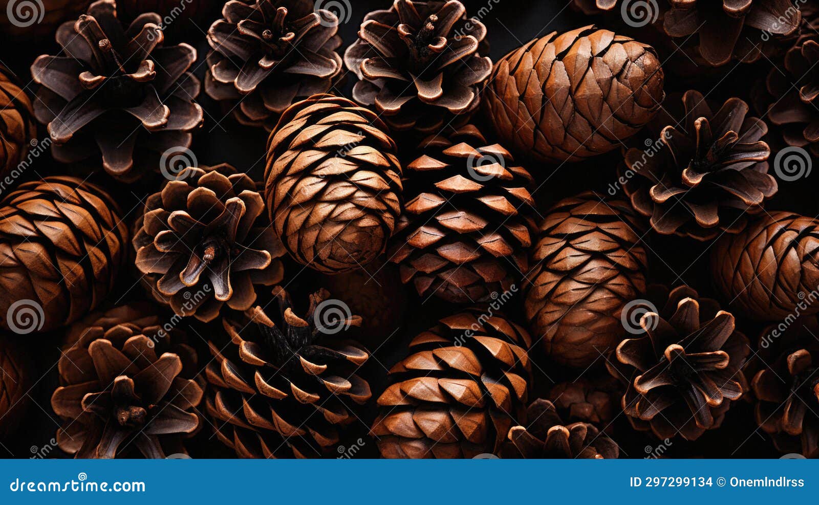 Pine Cones on Black Background. Top View with Copy Space . Stock Photo ...